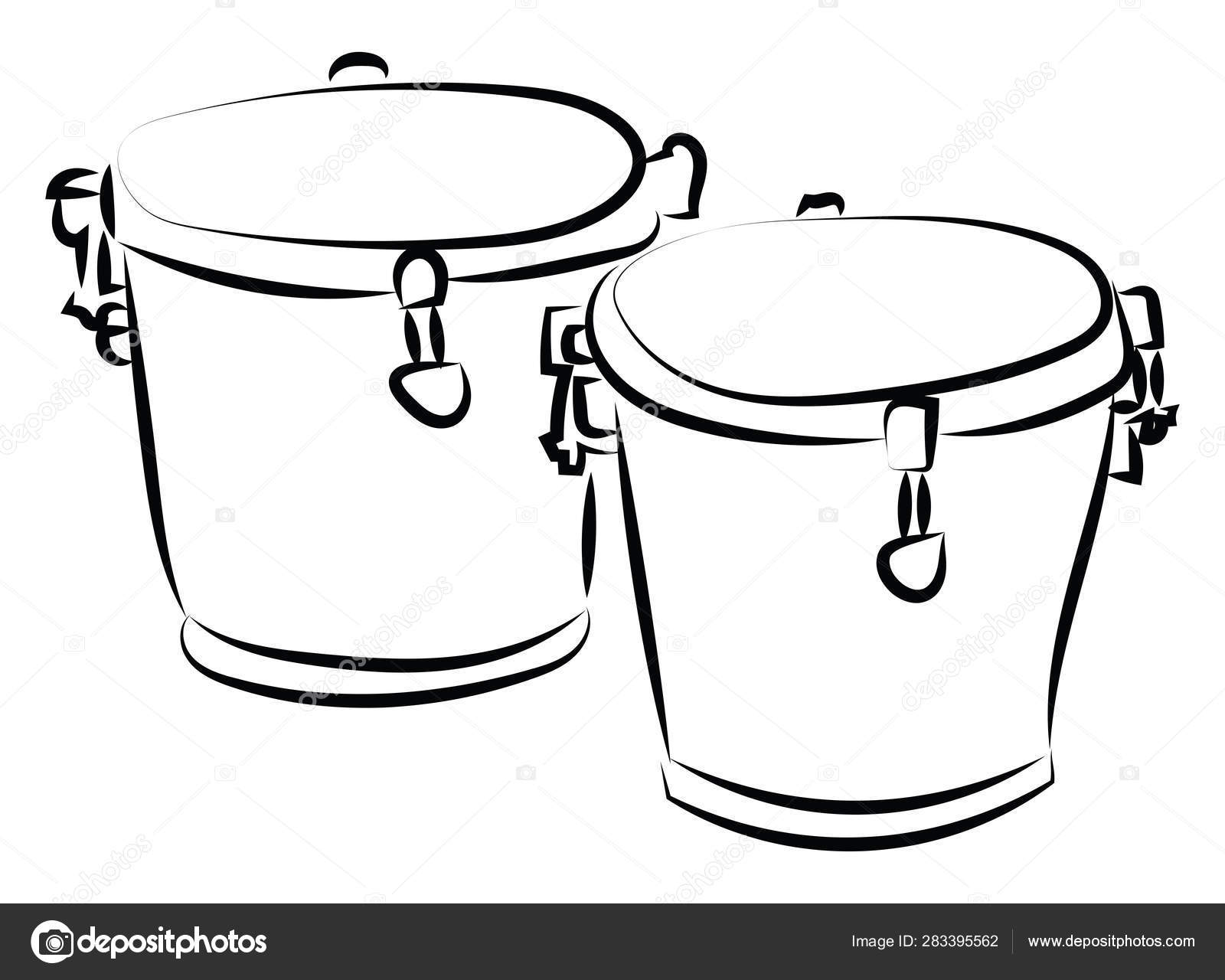 Bongo drums sketch, illustration, vector on white background. Stock ...