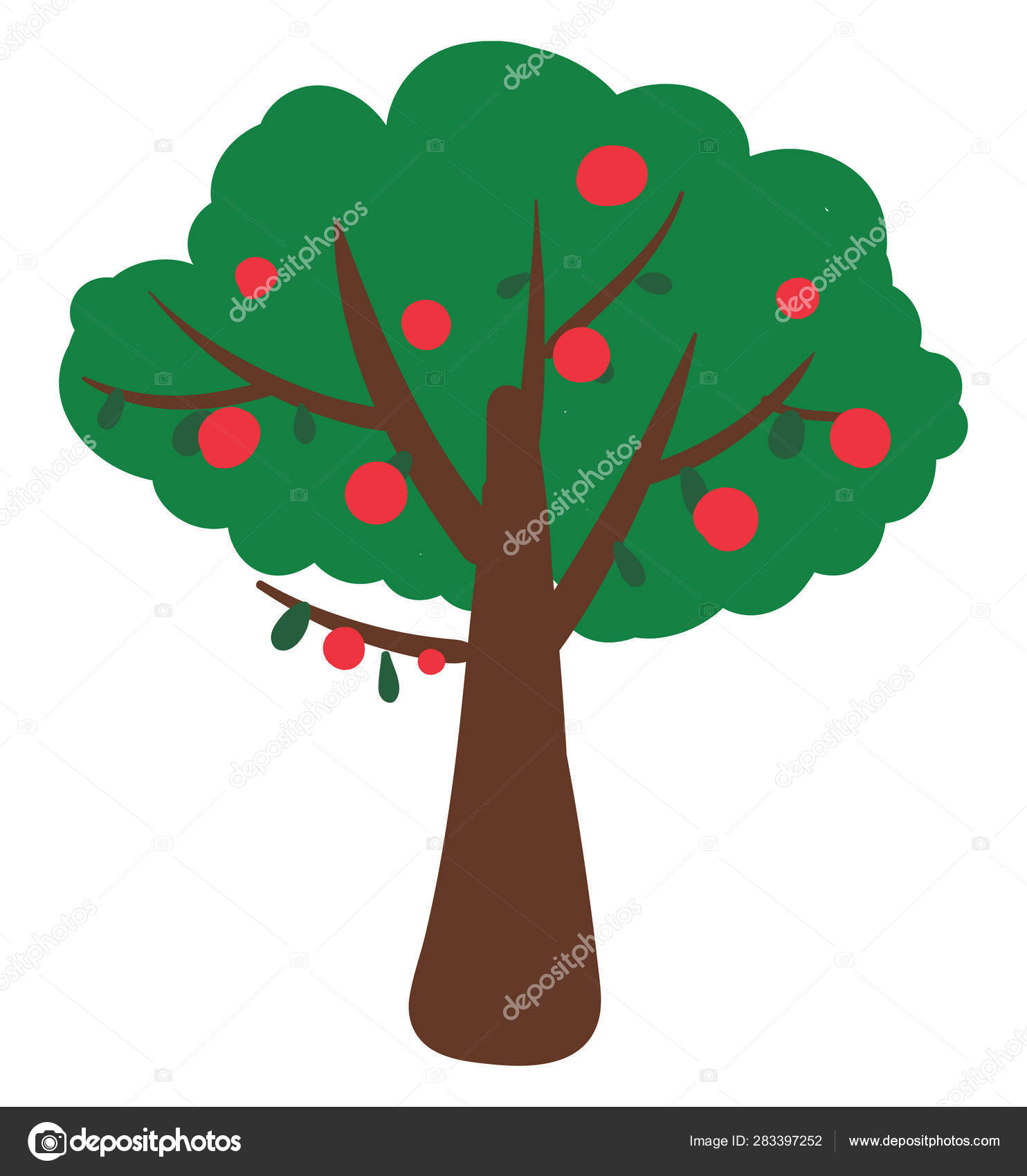 Tall apple tree, illustration, vector on white background. Stock Vector ...