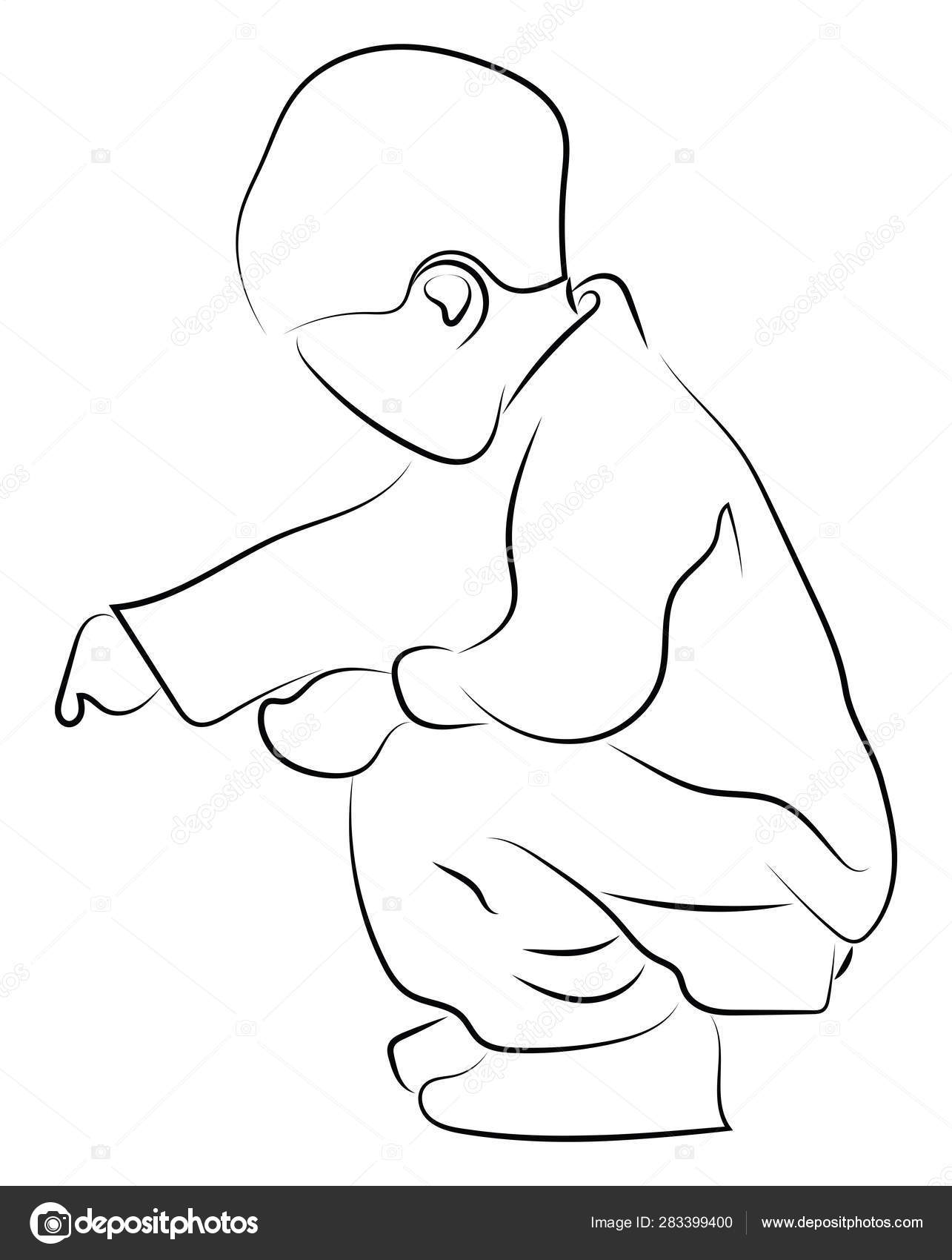 Niño agachado, ilustración, vector sobre fondo blanco . vector, gráfico ...
