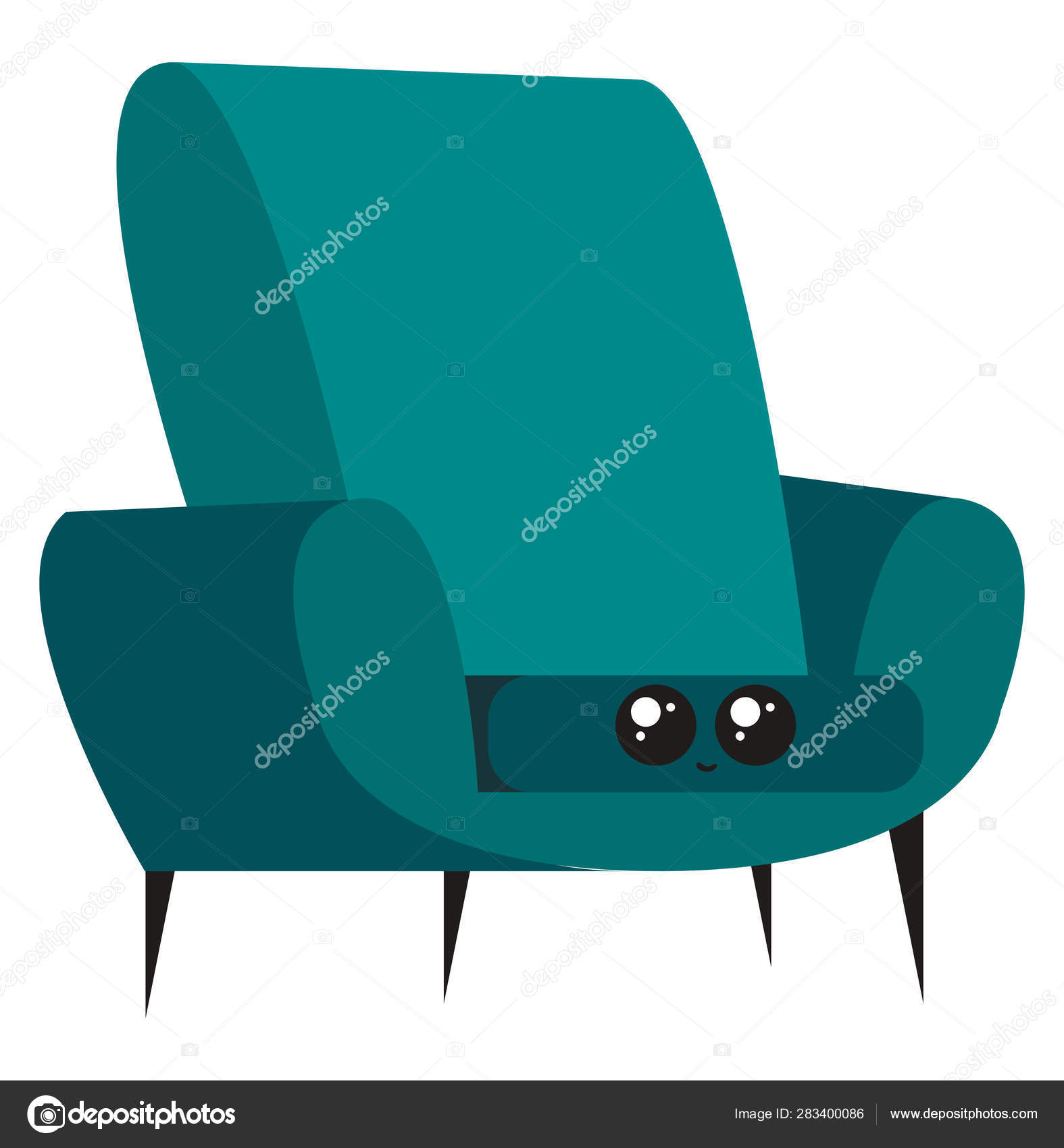 Blue armchair with cute eyes, illustration, vector on white back ...