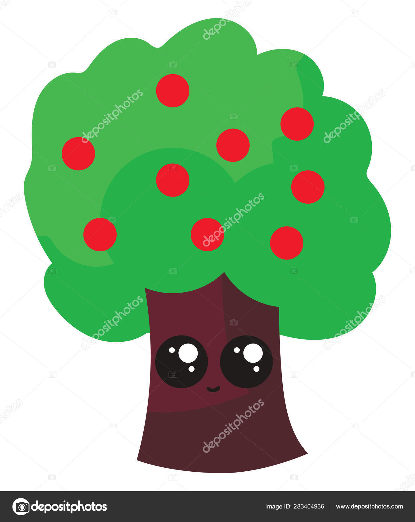 Cute little apple tree, illustration, vector on white background Stock ...