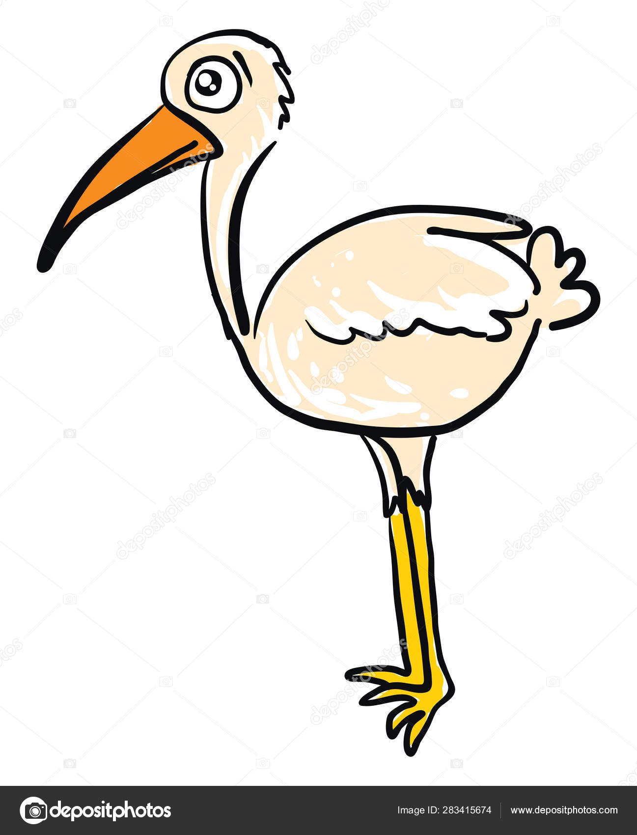 Scared stork standing, illustration, vector on white background. Stock ...