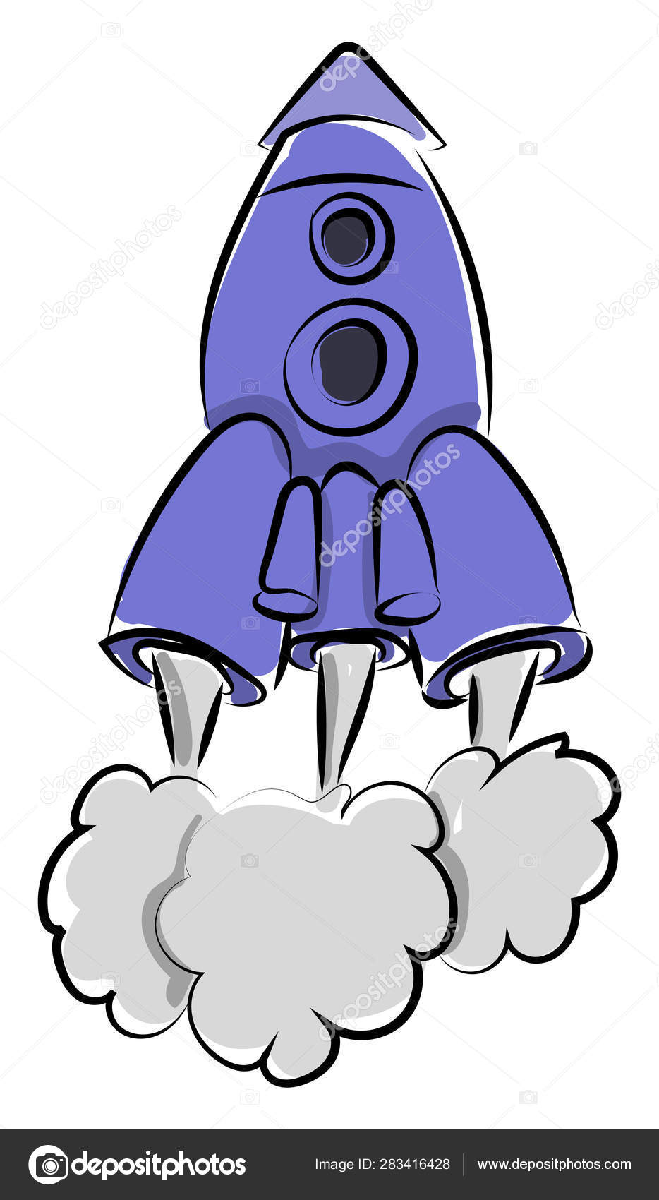 Blue rocket ship, illustration, vector on white background. Stock ...