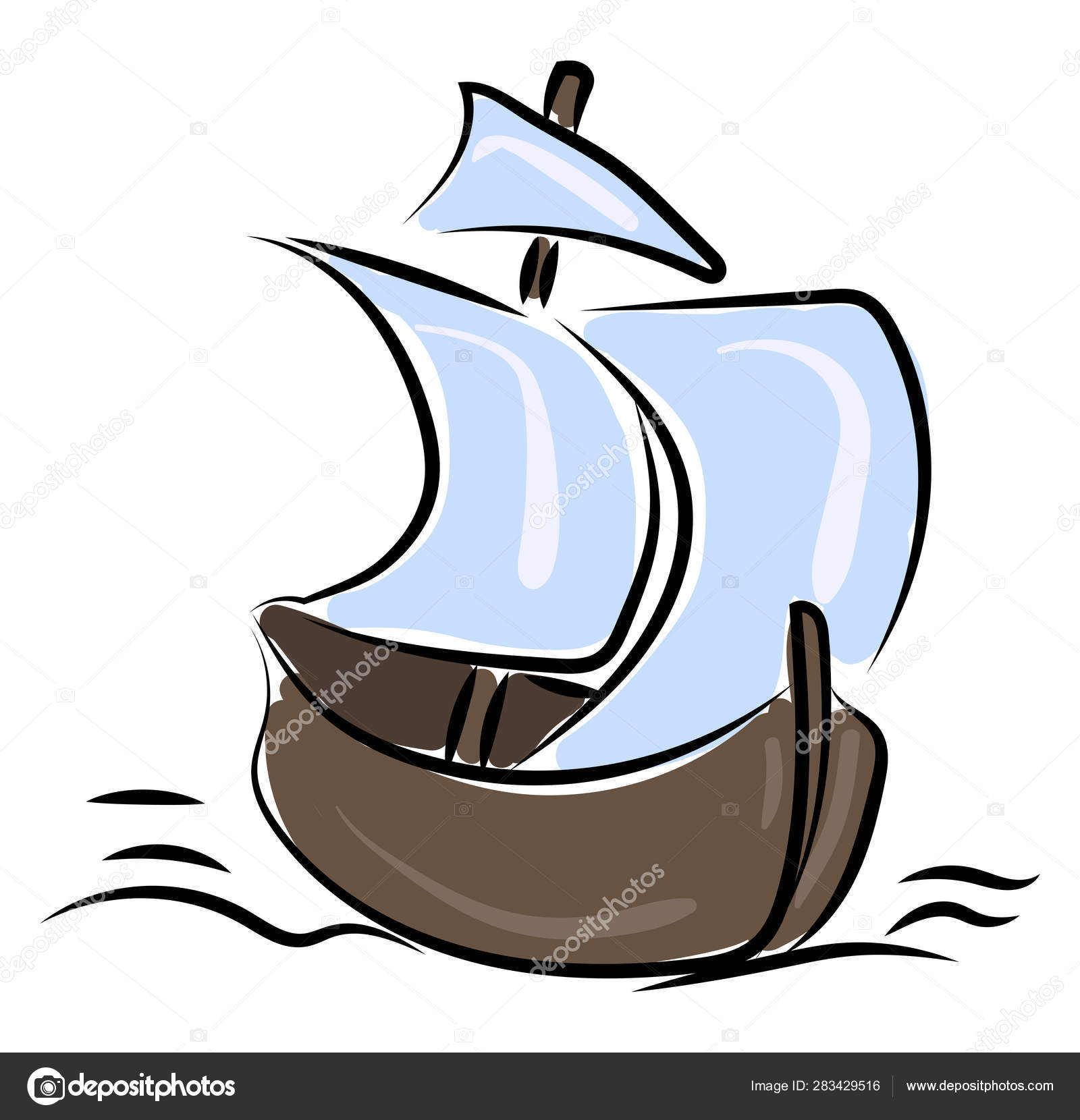Small boat drawing, illustration, vector on white background Stock ...