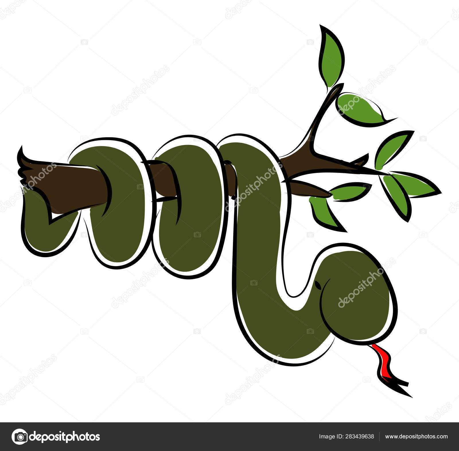 Snake on a tree, illustration, vector on white background. Stock Vector ...