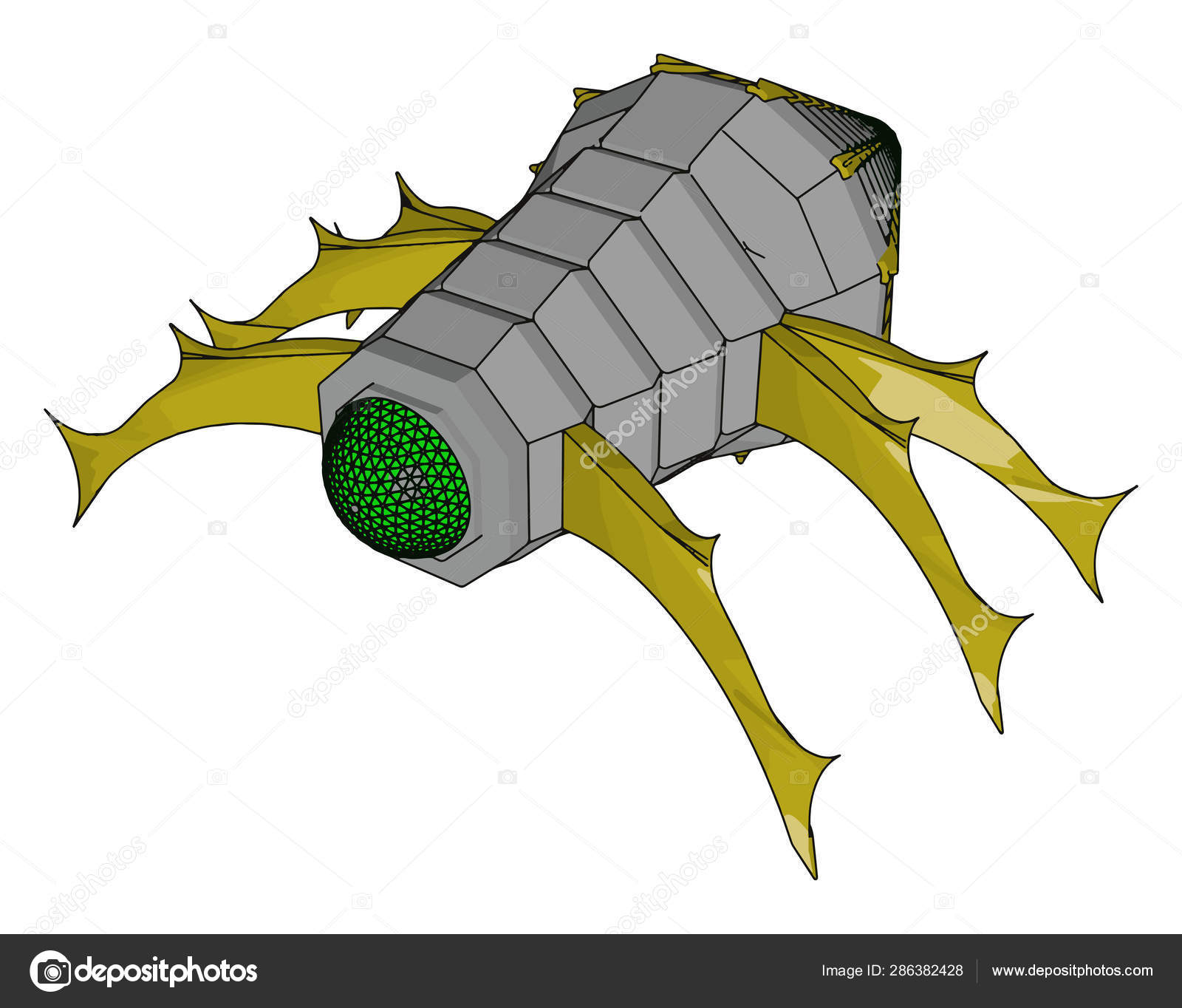 Cyborg bug with yellow legs, illustration, vector on white backg Stock ...