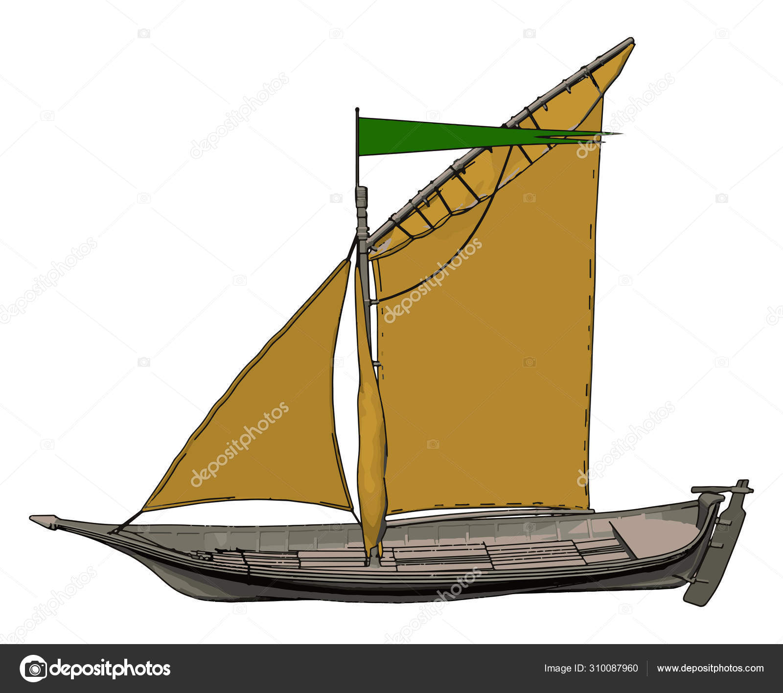 Small brown ship, illustration, vector on white background. Stock ...