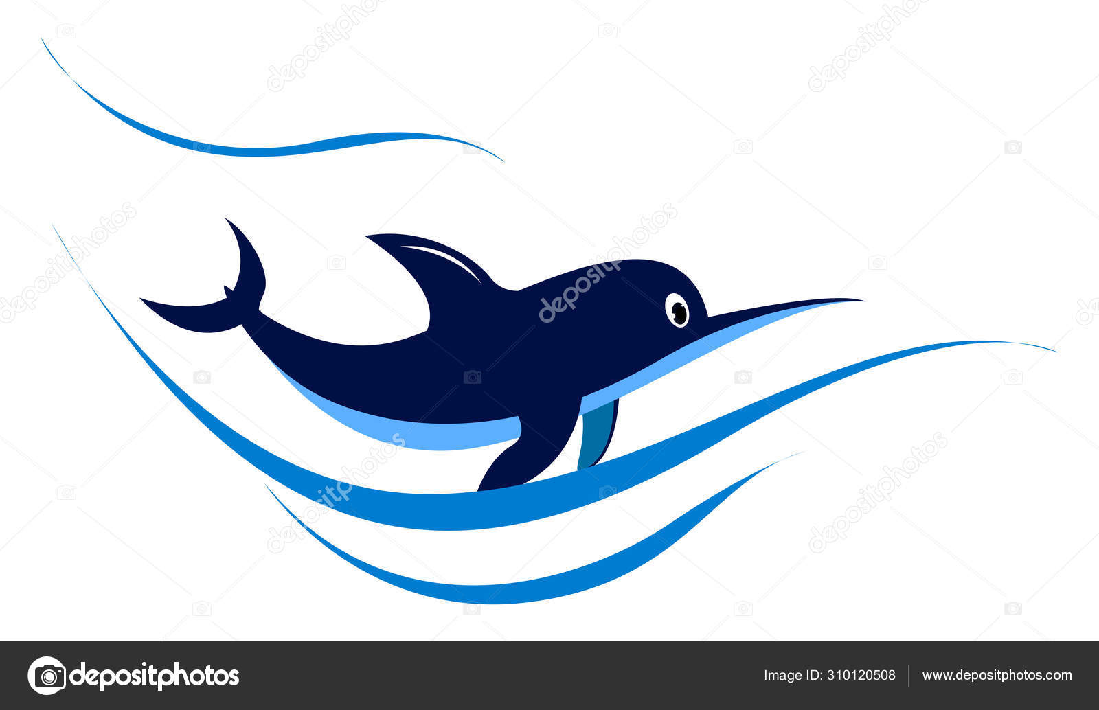 Dolphin in ocean, illustration, vector on white background. Stock ...