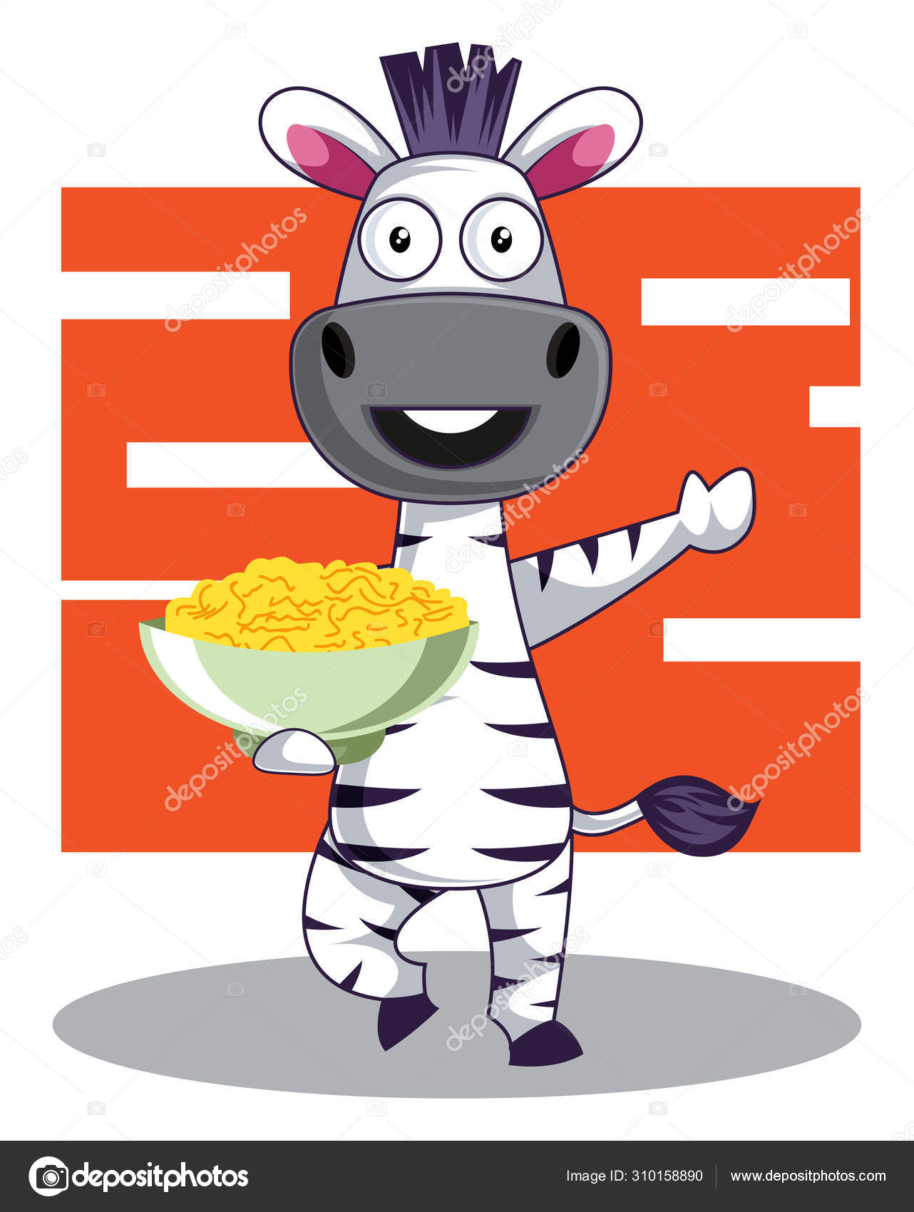 Zebra with snacks, illustration, vector on white background. Stock ...