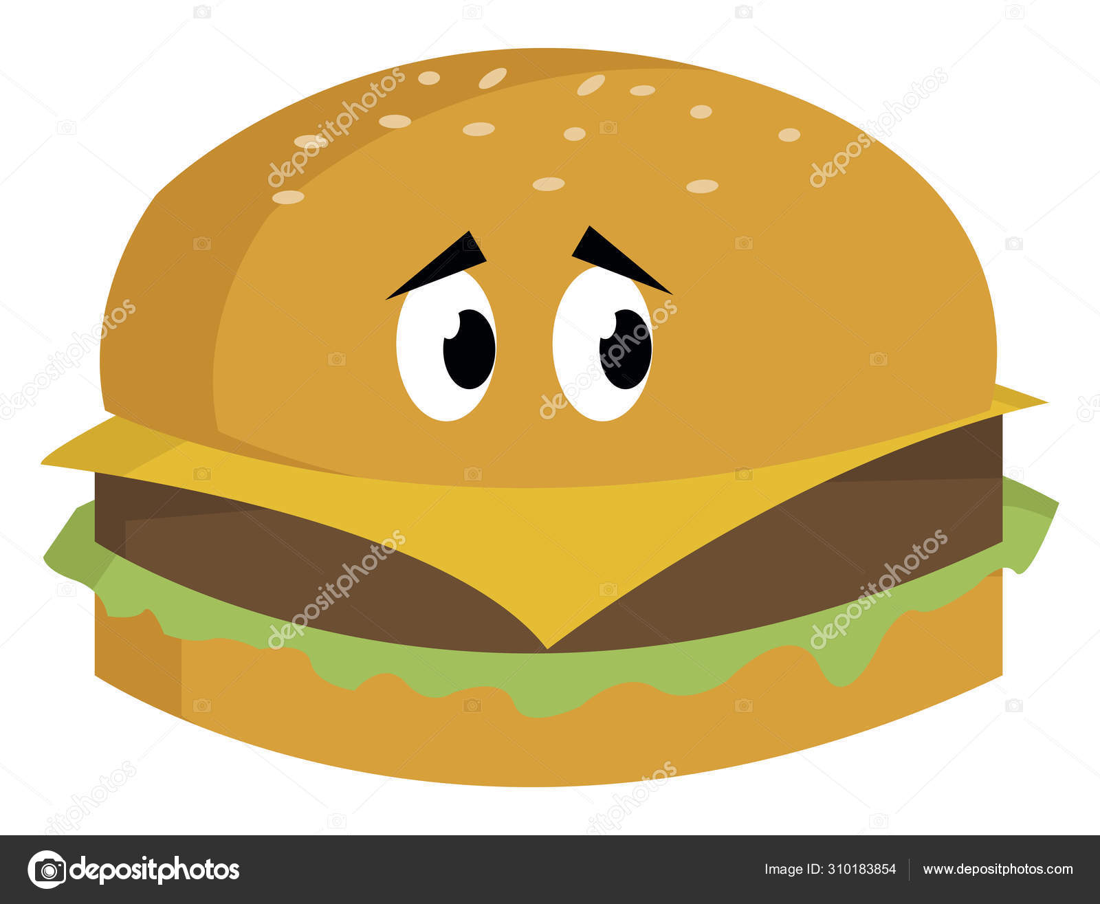 Sad burger, illustration, vector on white background. Stock Vector by ...