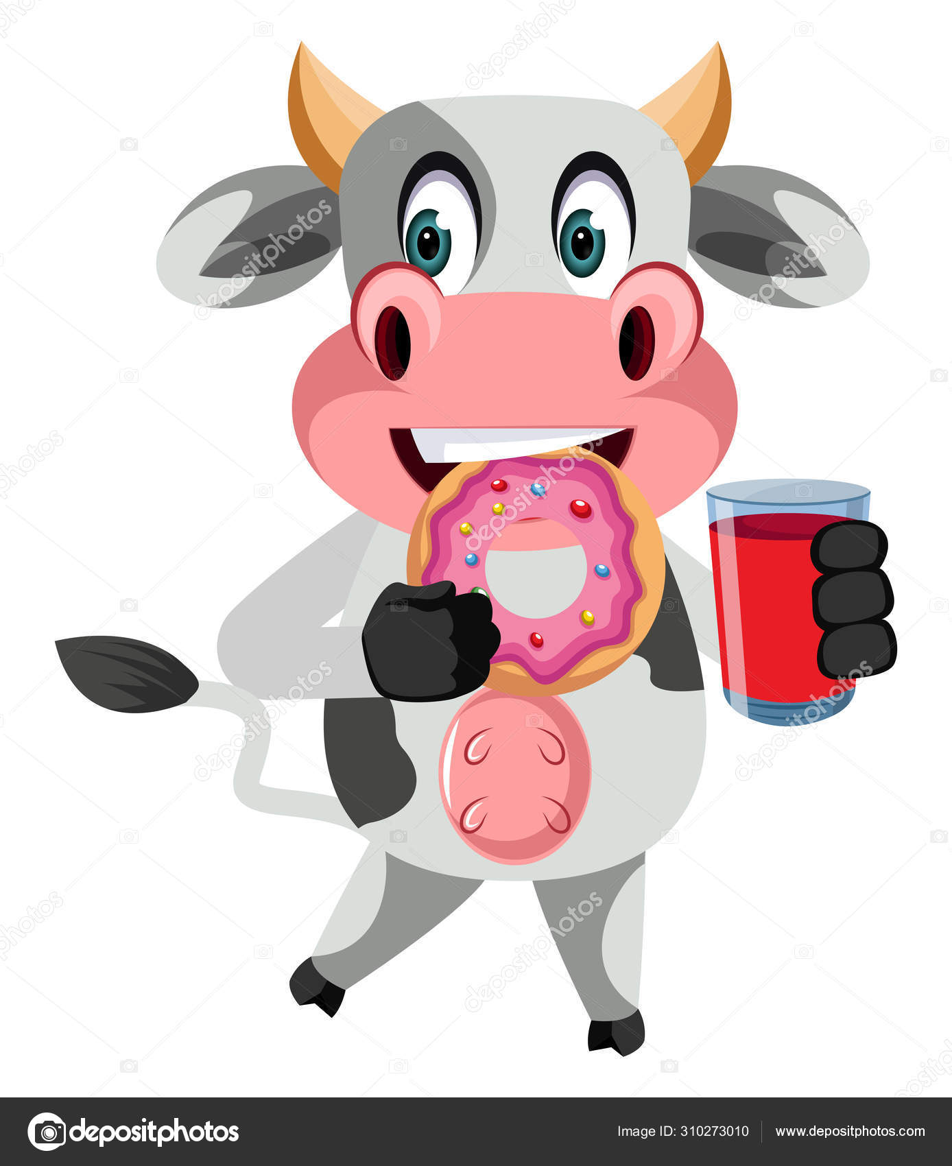 Cow with donut, illustration, vector on white background. Stock Vector ...