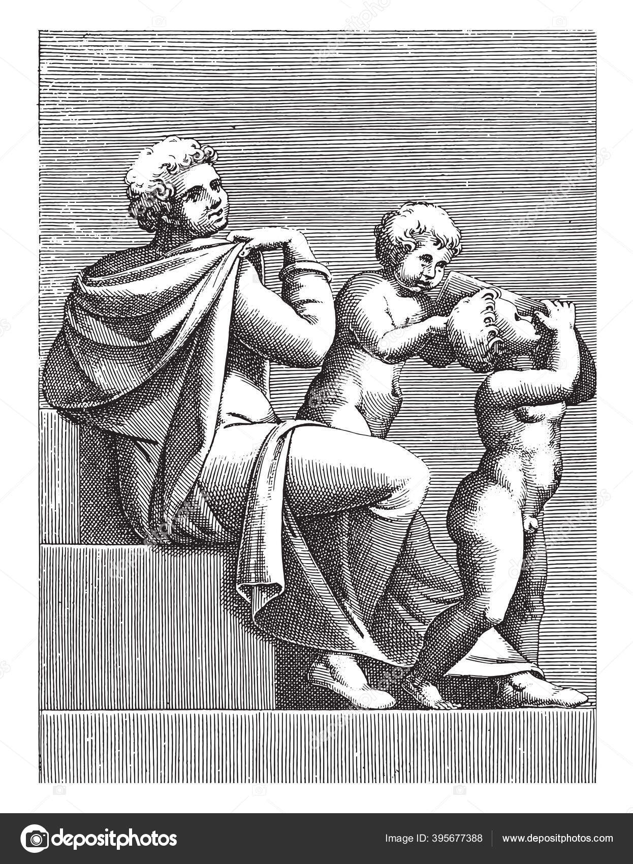 Seated Young Man Two Children Adamo Scultori Michelangelo 1585 Vintage ...