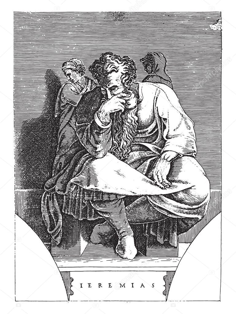 Profeta Jeremías, Adamo Scultori, después de Miguel Ángel, 1585 El ...