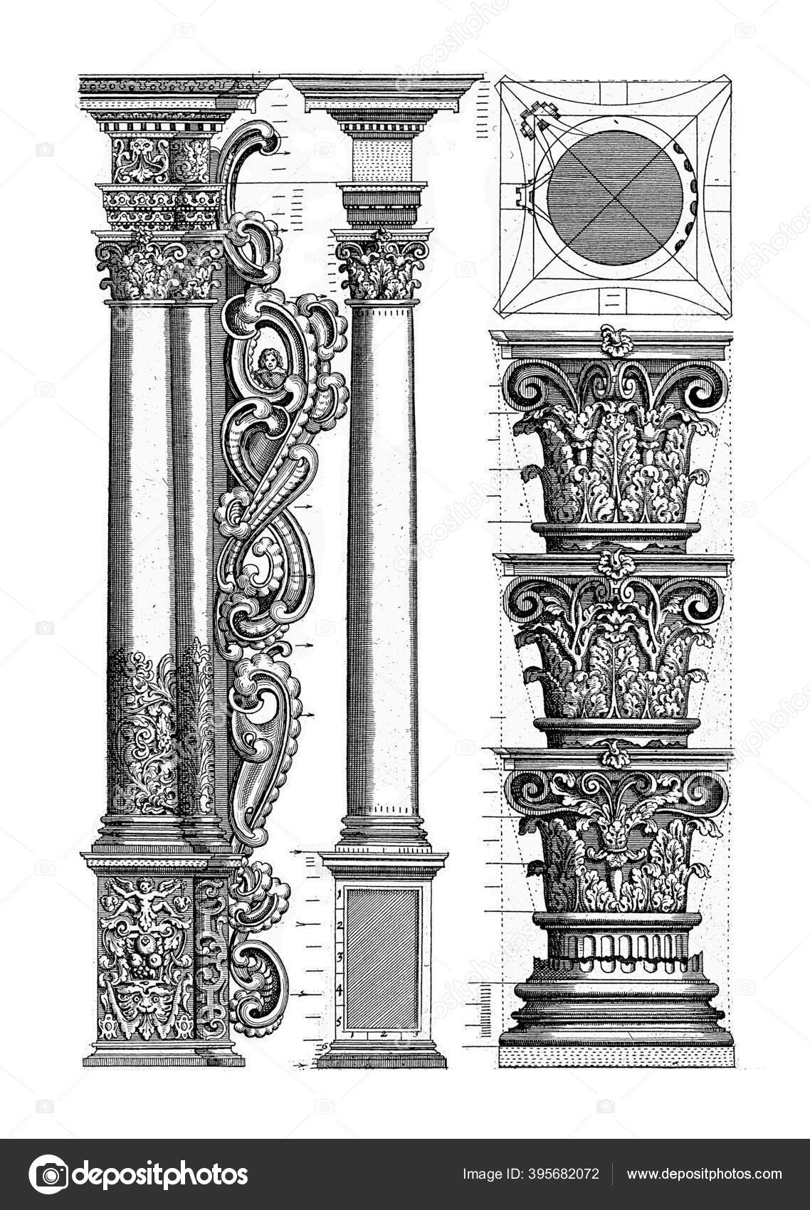 Columns Capitals Corinthian Order Columns Pedestal Lobe Style Ornaments ...