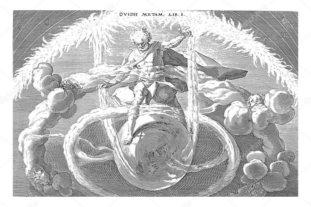 Orden en el Caos, Una figura masculina de dios, de pie en un globo ...