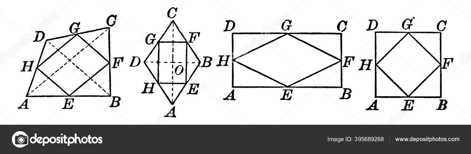 Four Different Quadrilaterals Diagonals Vintage Line Drawing Engraving ...