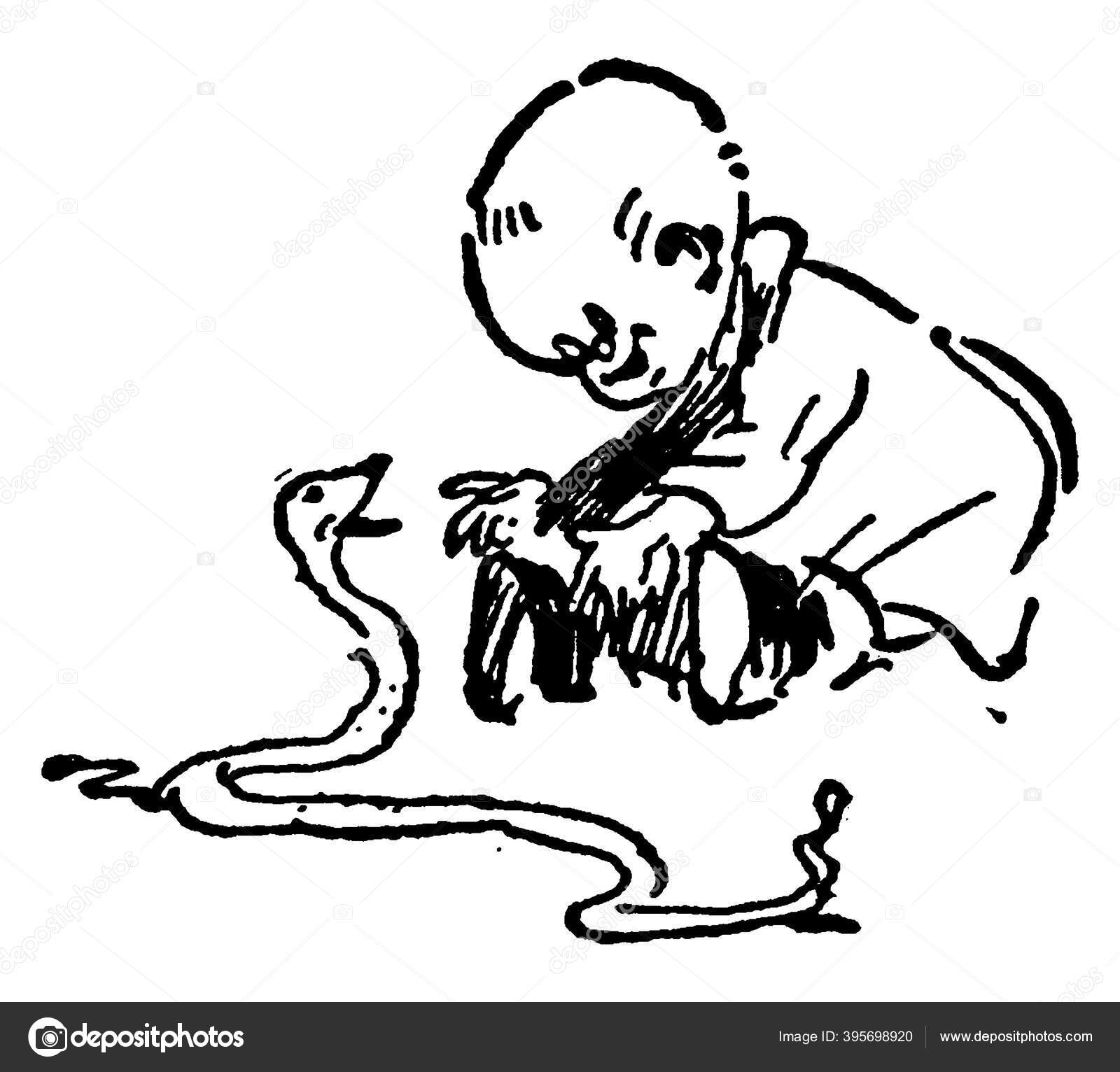 Cartoon Showing Image Baby Snake Vintage Line Drawing Engraving ...
