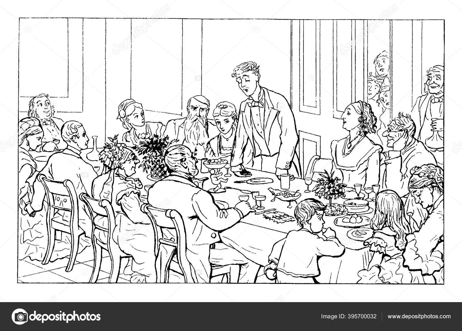 Family Eating Together Drawing