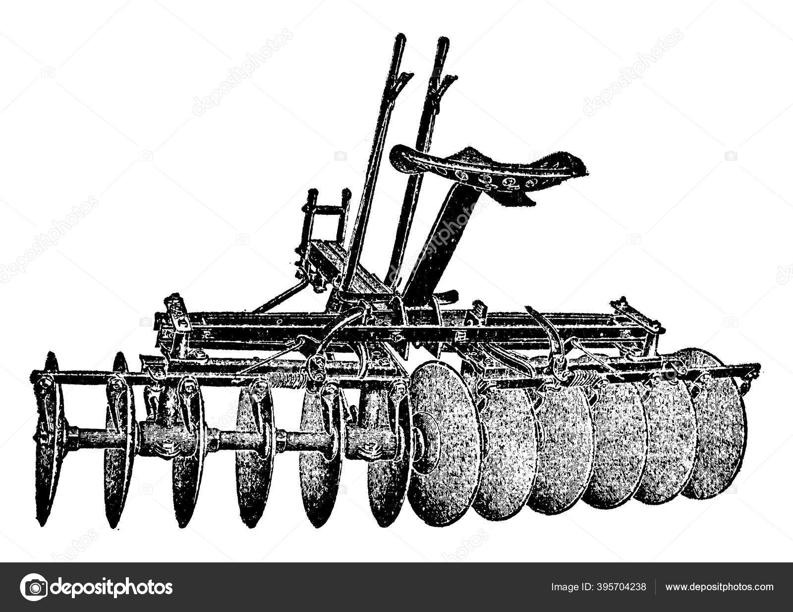 Harrow Multiple Metal Disc Use Pulverize Soil Vintage Line Drawing ...