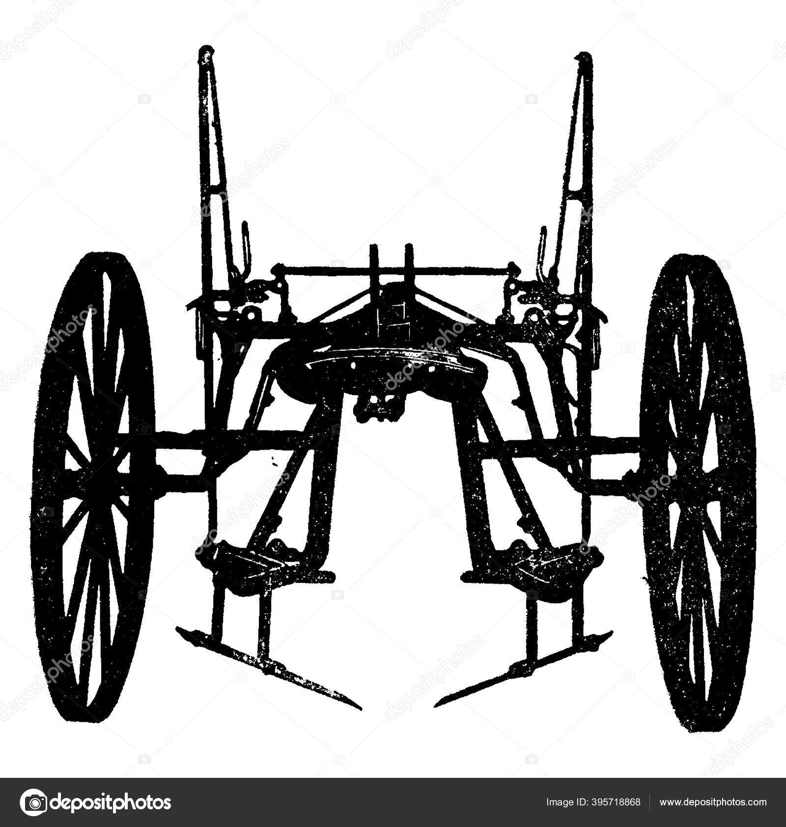 Surface Cultivator Has Two Large Wheels Moving Two Pointed Long Stock ...