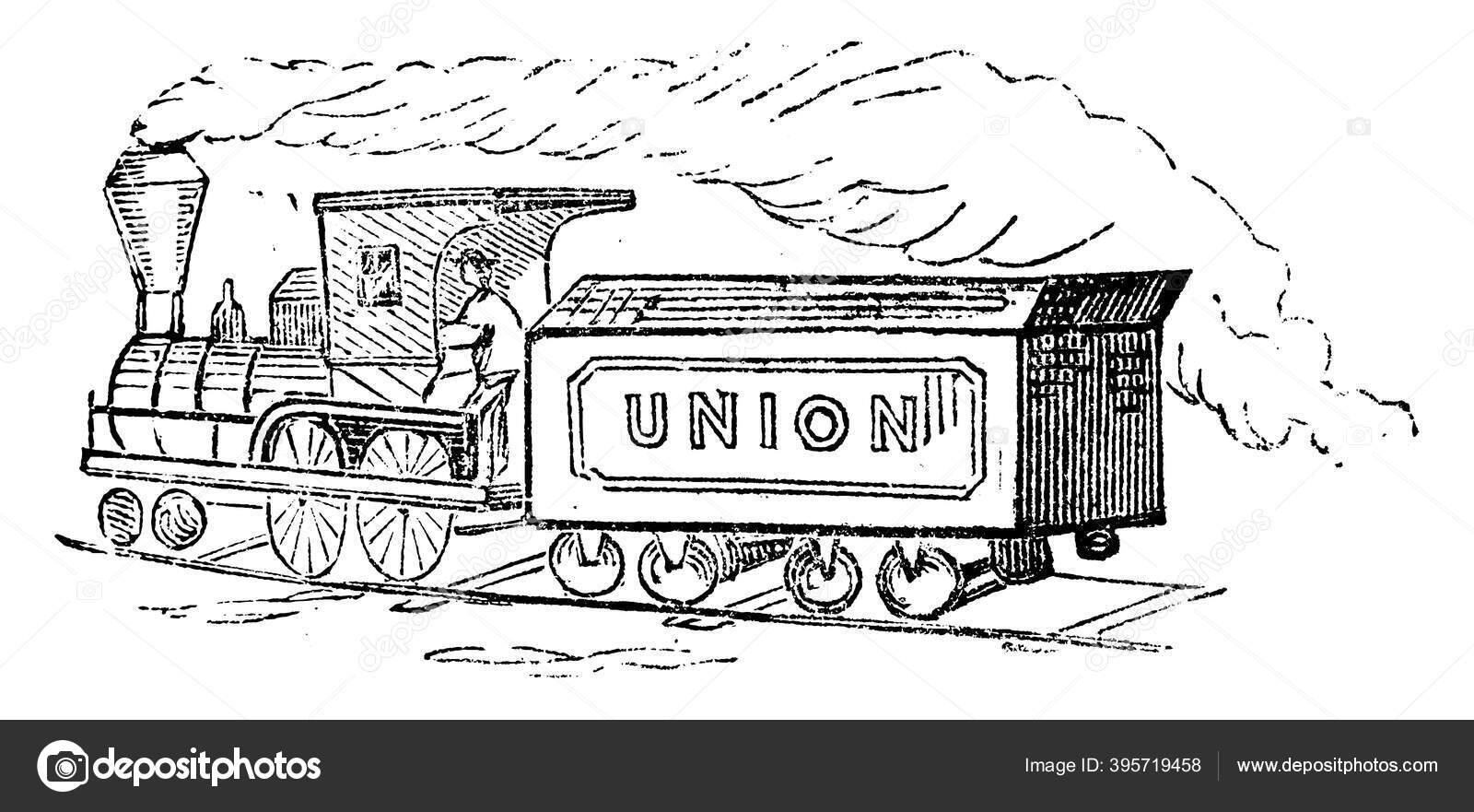 Old Design Train Used Transportation Passenger Cargo Vintage Line ...