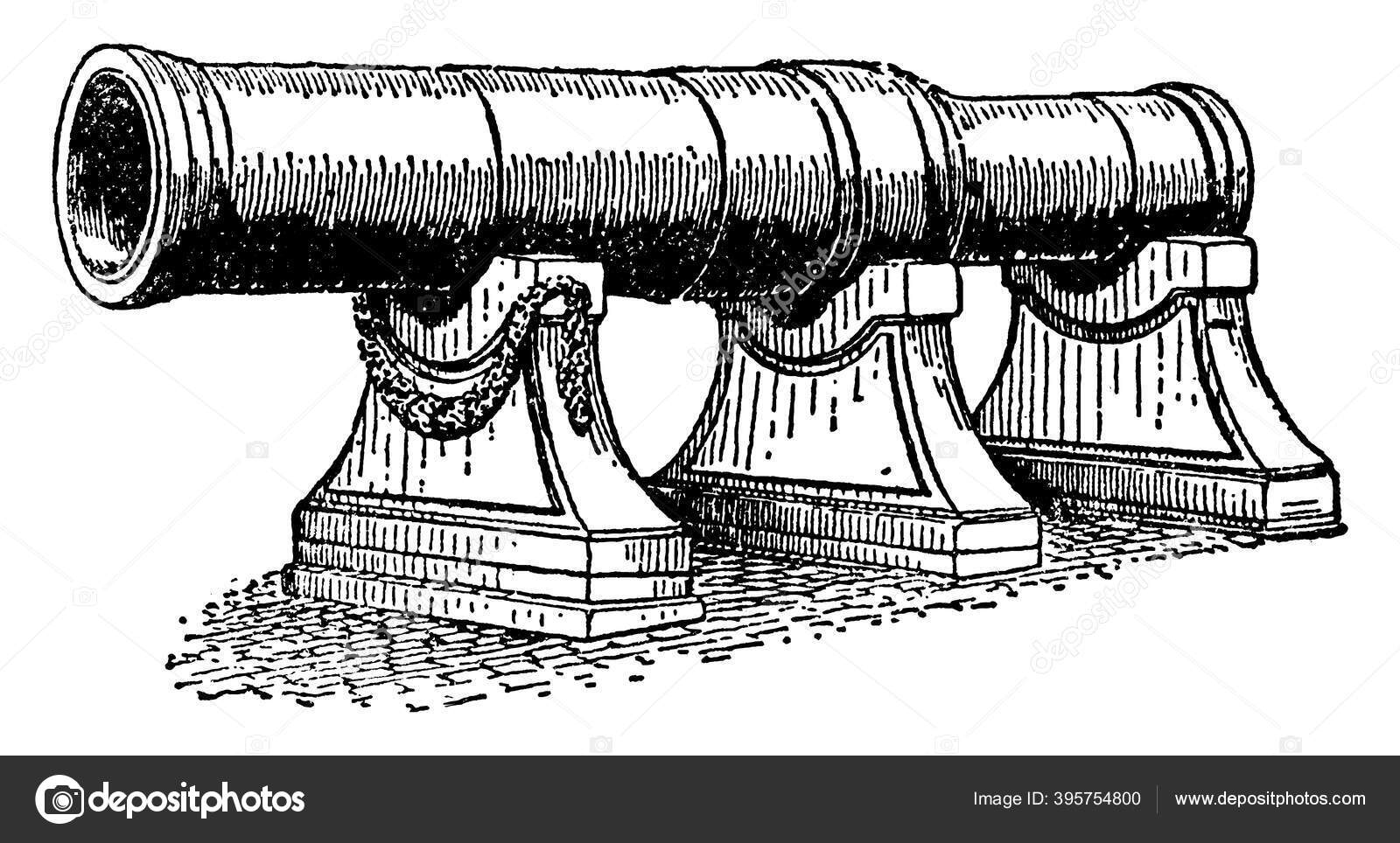 Sebuah Ilustrasi Meriam Gambar Garis Vintage Atau Ilustrasi Ukiran ...