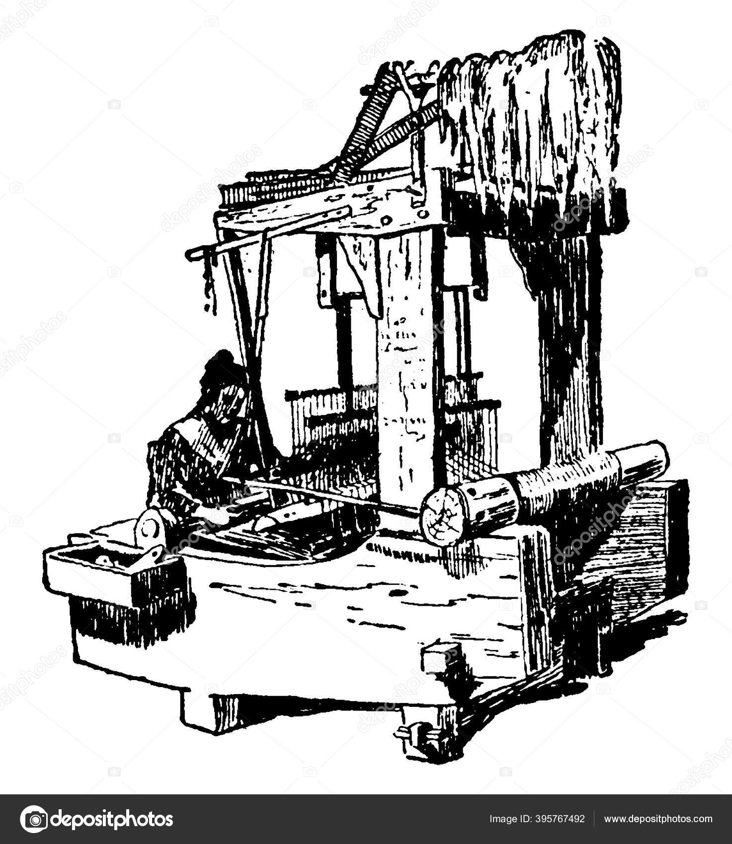 Women Working Loom Machine Loom Device Used Weaving Clothes Main Stock ...