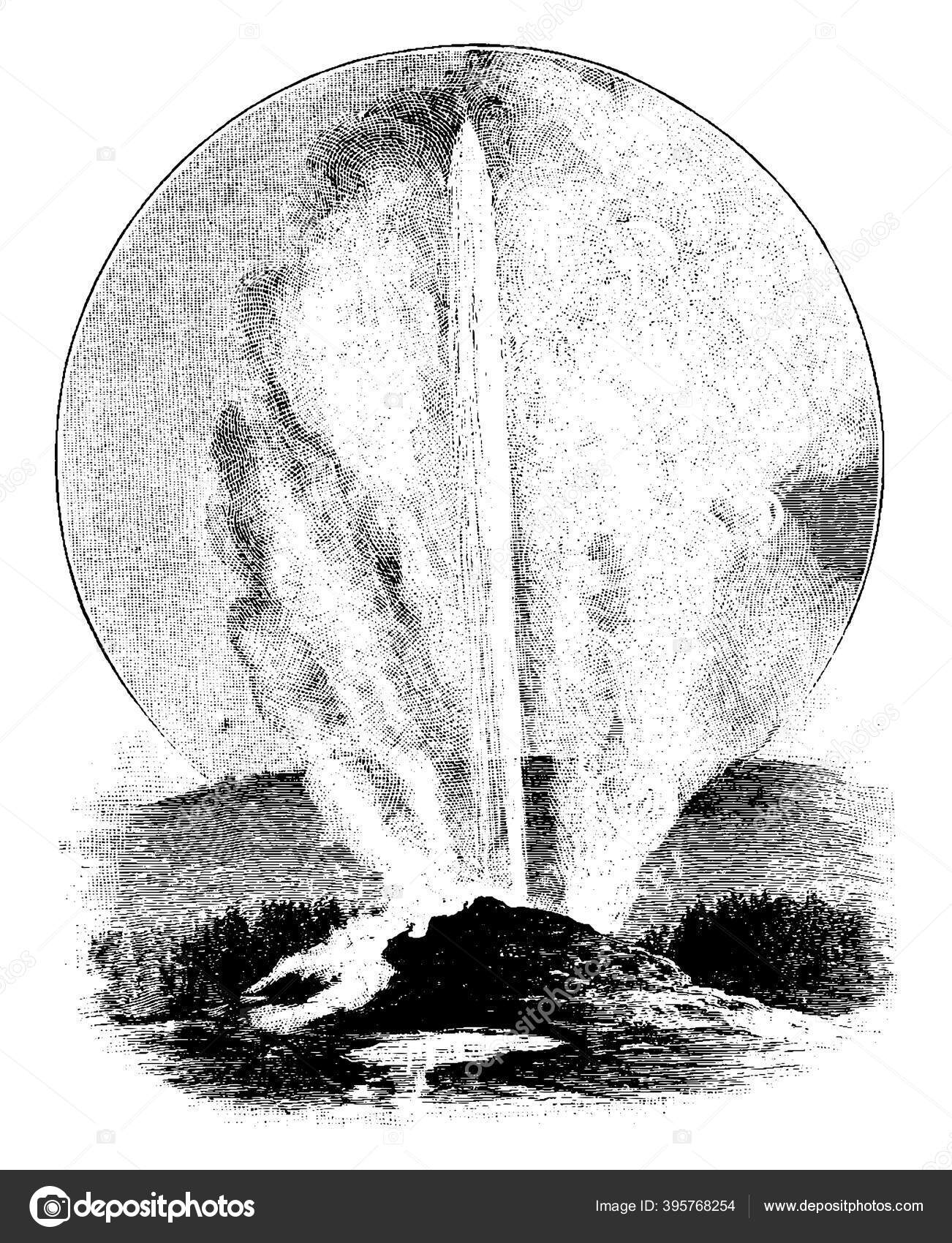 Imagen Que Muestra Erupción Gran Manantial Agua Que Sale Dibujo Vector ...