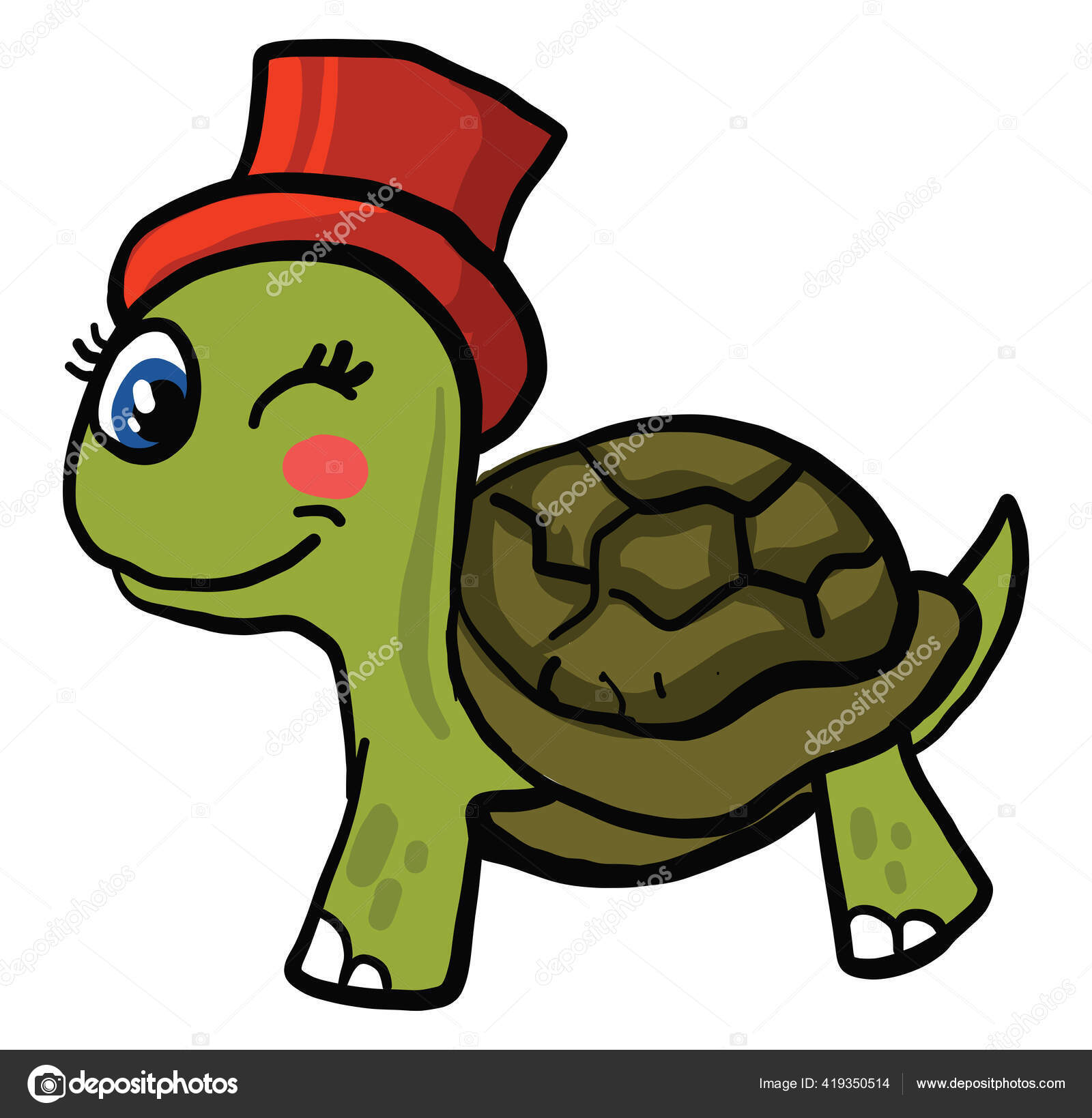 Winking Turtle Red Hat Illustration Vector White Background Stock ...