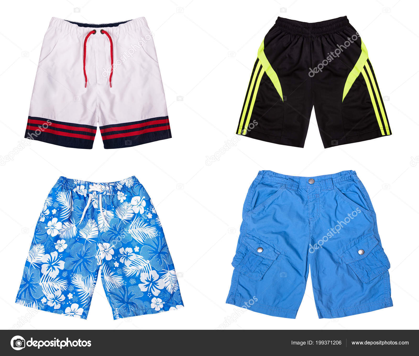 Quatre Paires Shorts Colorés Isolés Sur Fond Blanc Collage Shorts ...