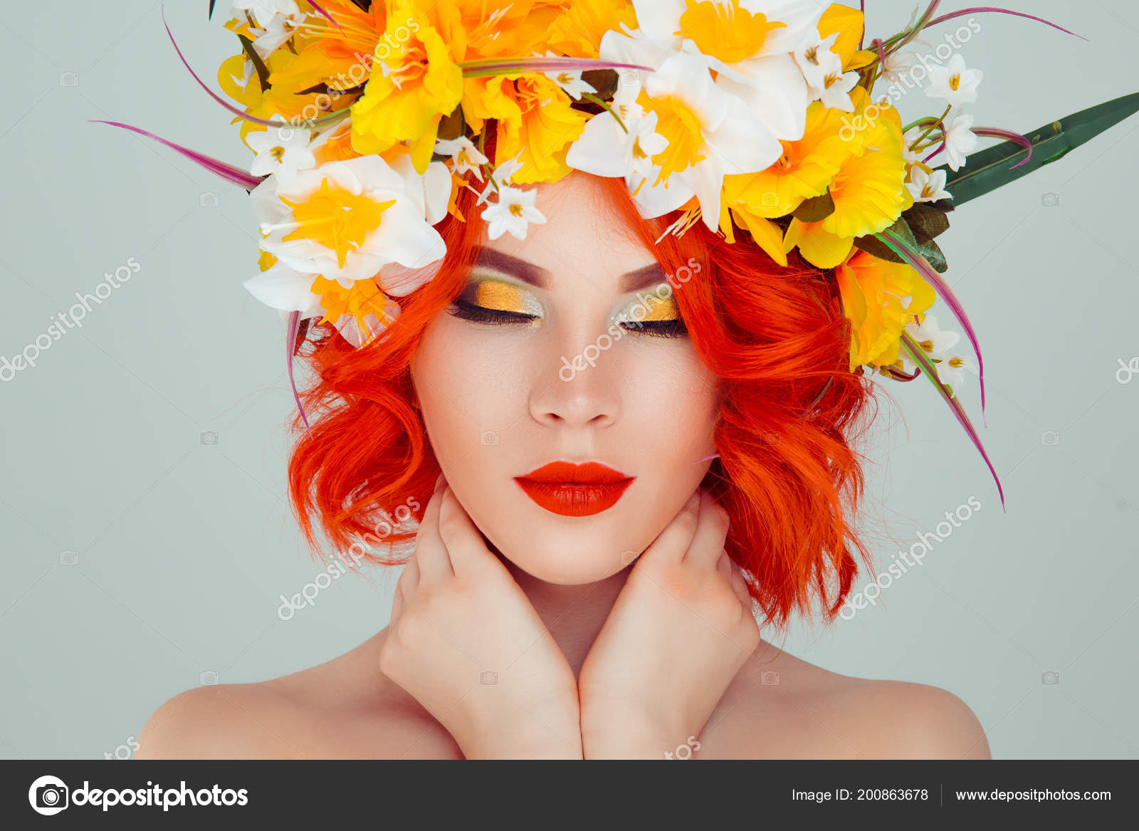 Beautiful Young Woman Smiling Model Flowers Head Floral Headband ...