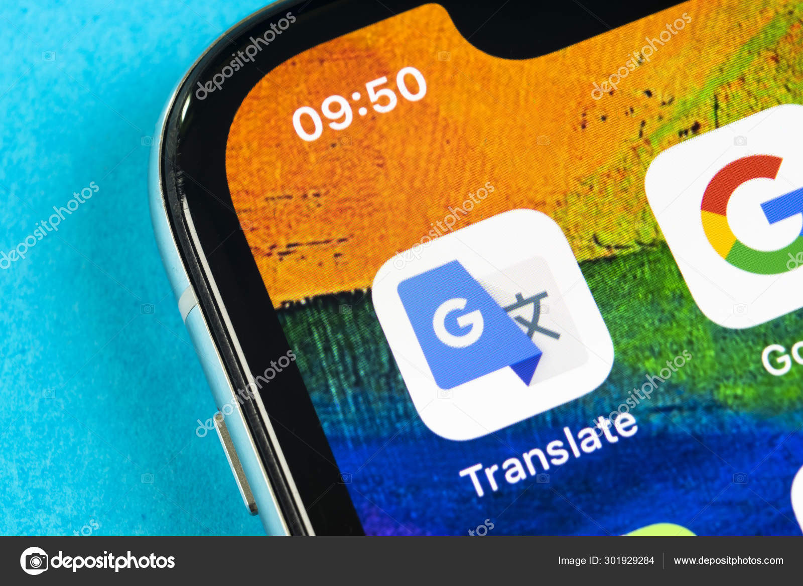 Google Translate application icon on Apple iPhone X screen close-up ... Google Translate application icon on Apple iPhone X screen close-up ...