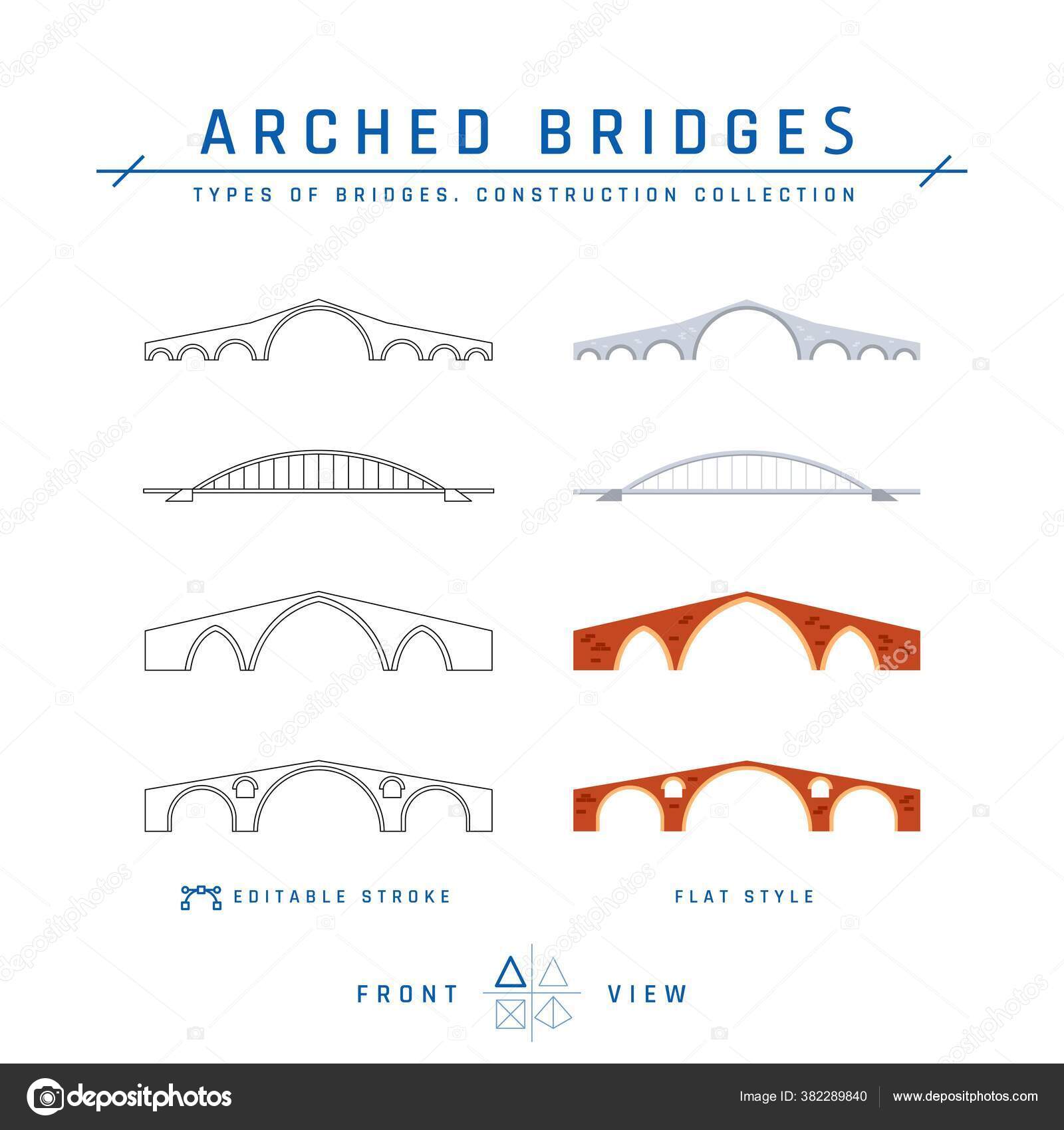 Arched bridges icons in flat style, vector Stock Vector Image by ...
