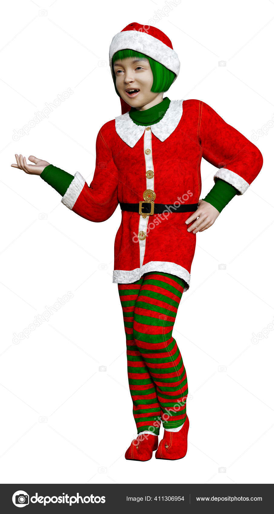 Rendering Little Christmas Elf Isolated White Background Stock ...