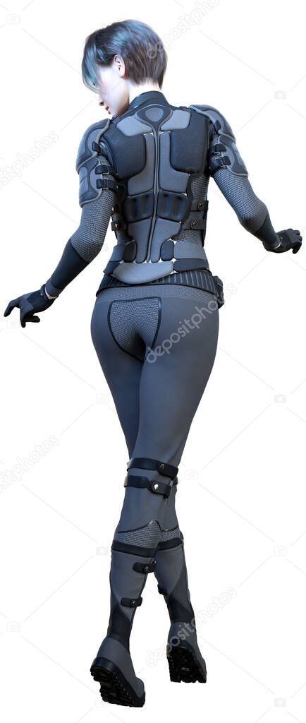 Representaci n en 3D de una mujer guerrera de ciencia ficci n aislada sobre fondo blanco 2024