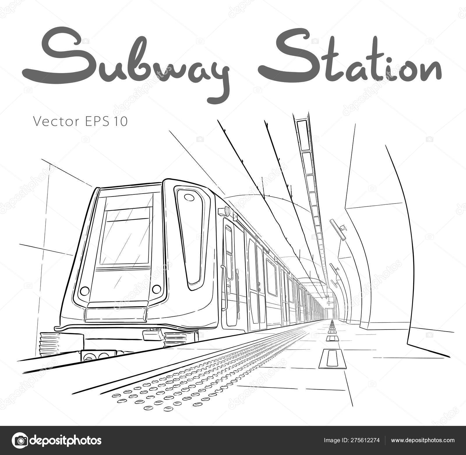 Hand drawn sketch of subway station illustration Stock Vector Image by ...