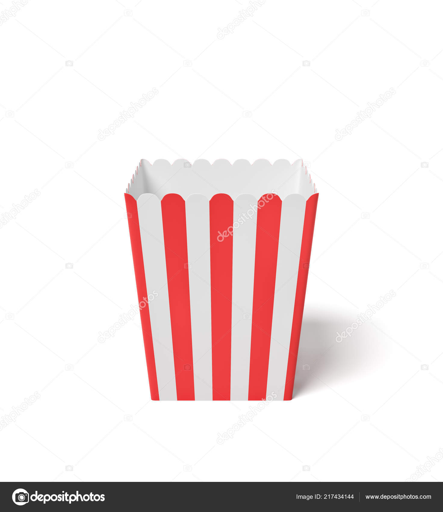 3d rendering of a empty square striped popcorn bucket in white ...
