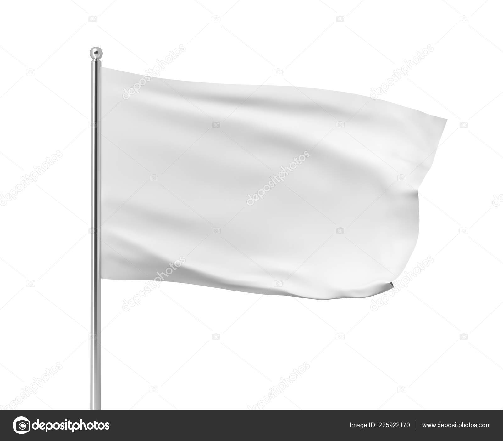 3d rendering of white flag hanging on post and wavering on a white ...