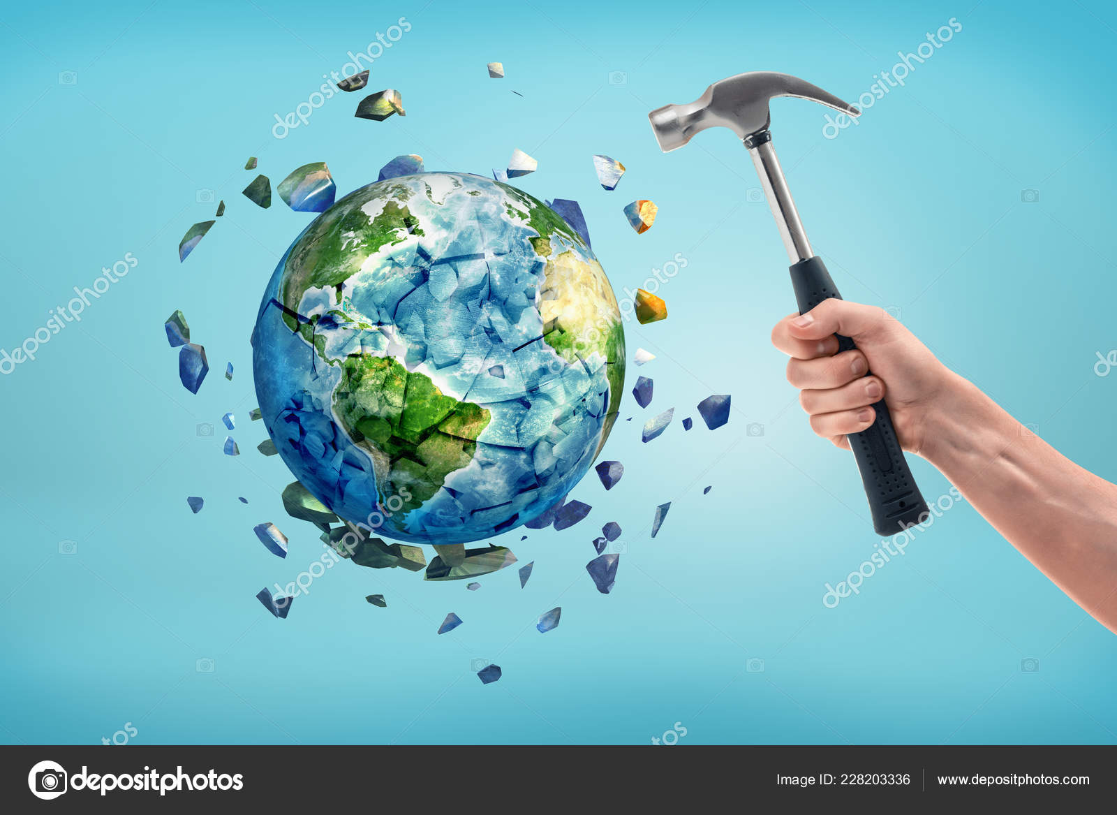 The earth is shattered after being hit by a hammer. Stock Photo by ...