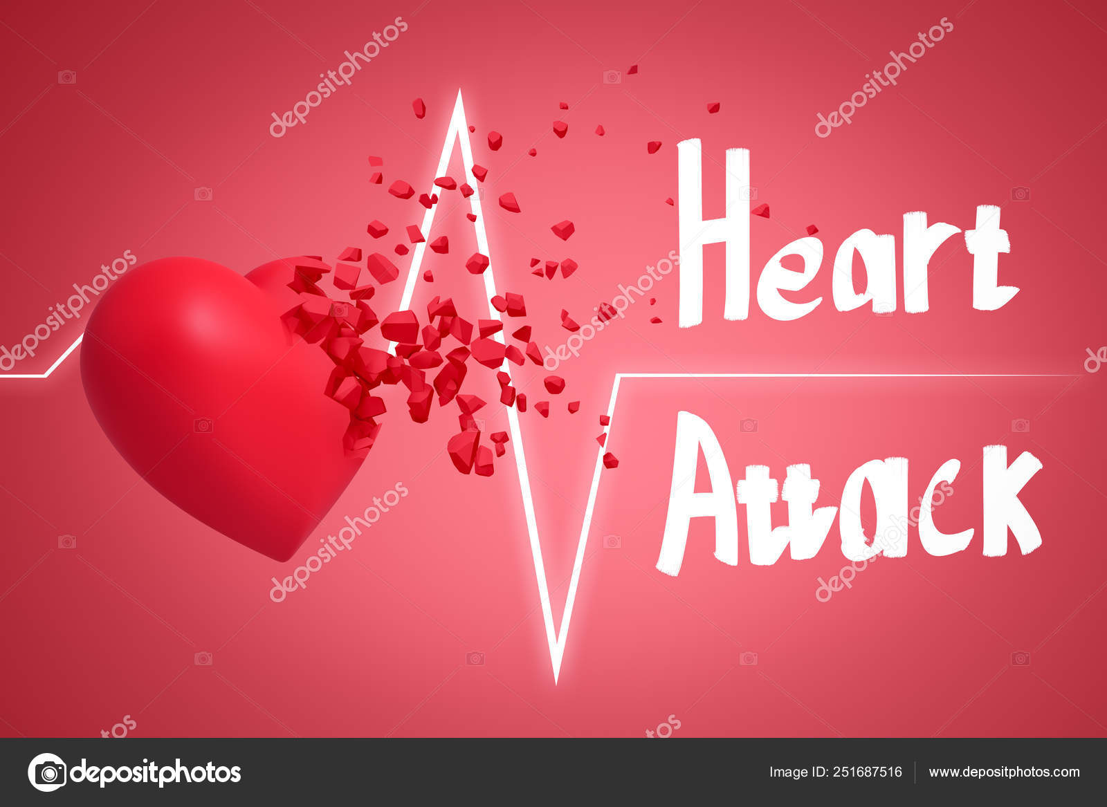3d rendering of red heart shattering into small pieces with a heart ...