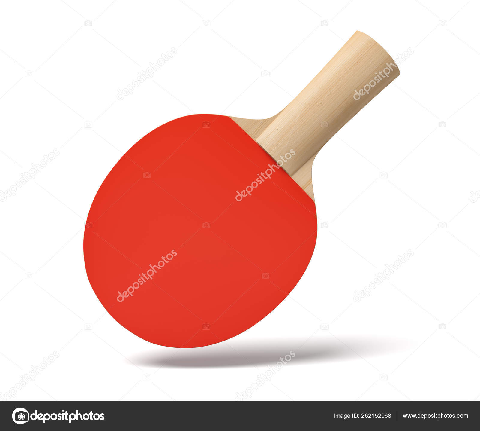 3d close-up rendering of ping pong racket with wooden handle and red ...