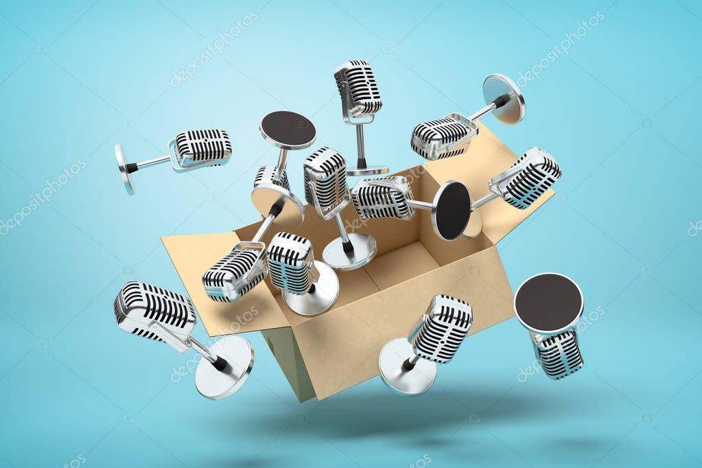 3d representación de la caja de cartón suspendida en el aire lleno de ...