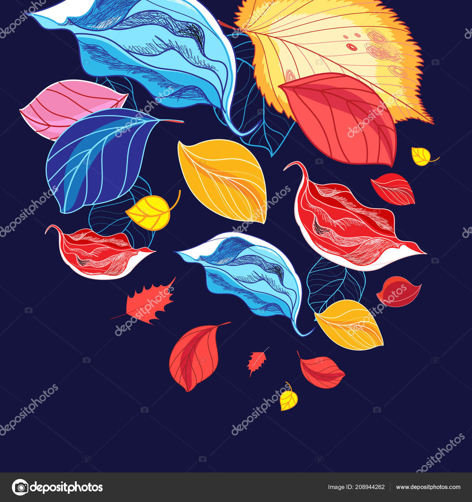 Illustration Wonderful Multi Colored Leaf Fall Blue Background Stock ...