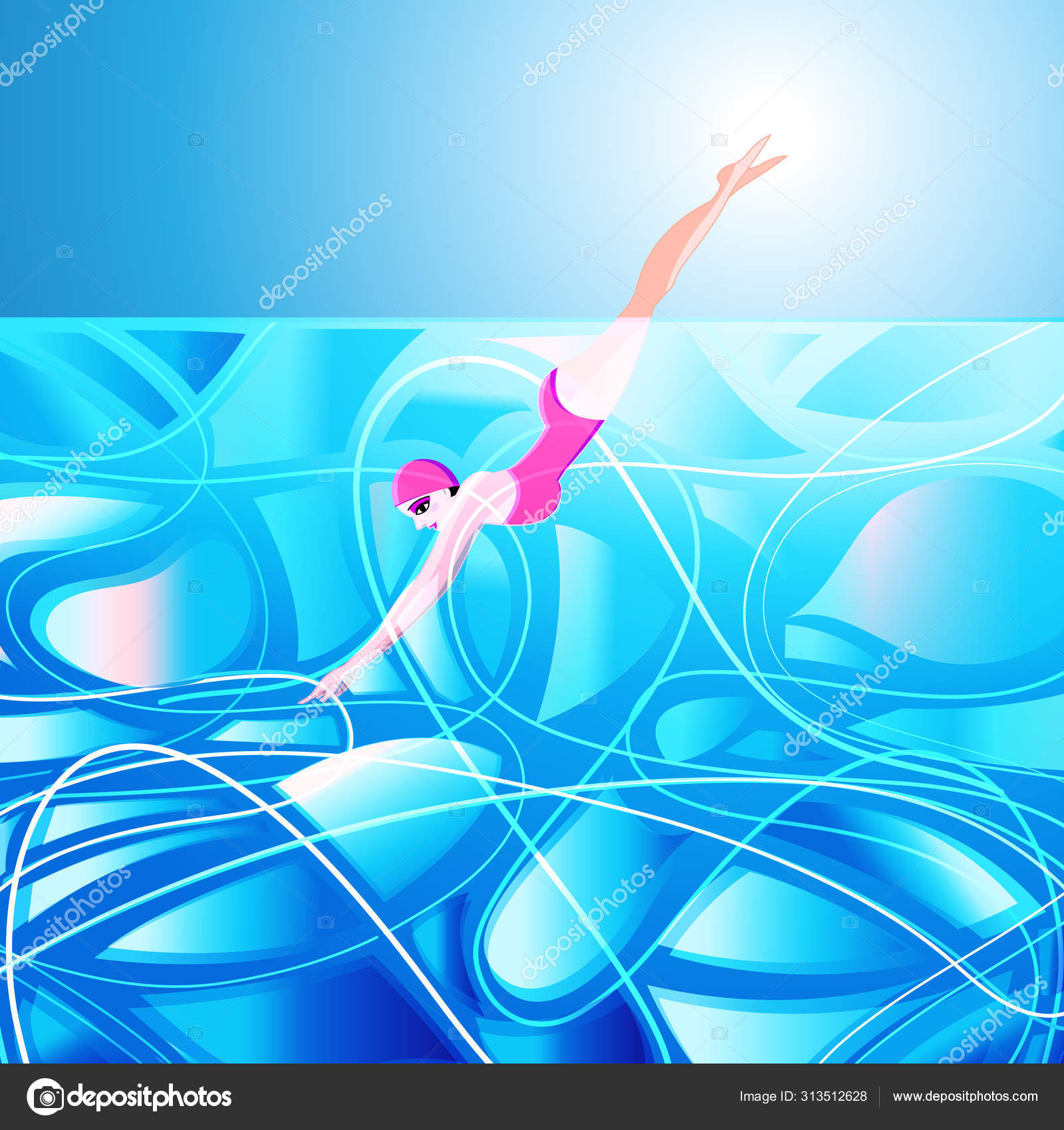 Vector color diving swimmer competition in the pool. Stock Vector by ...