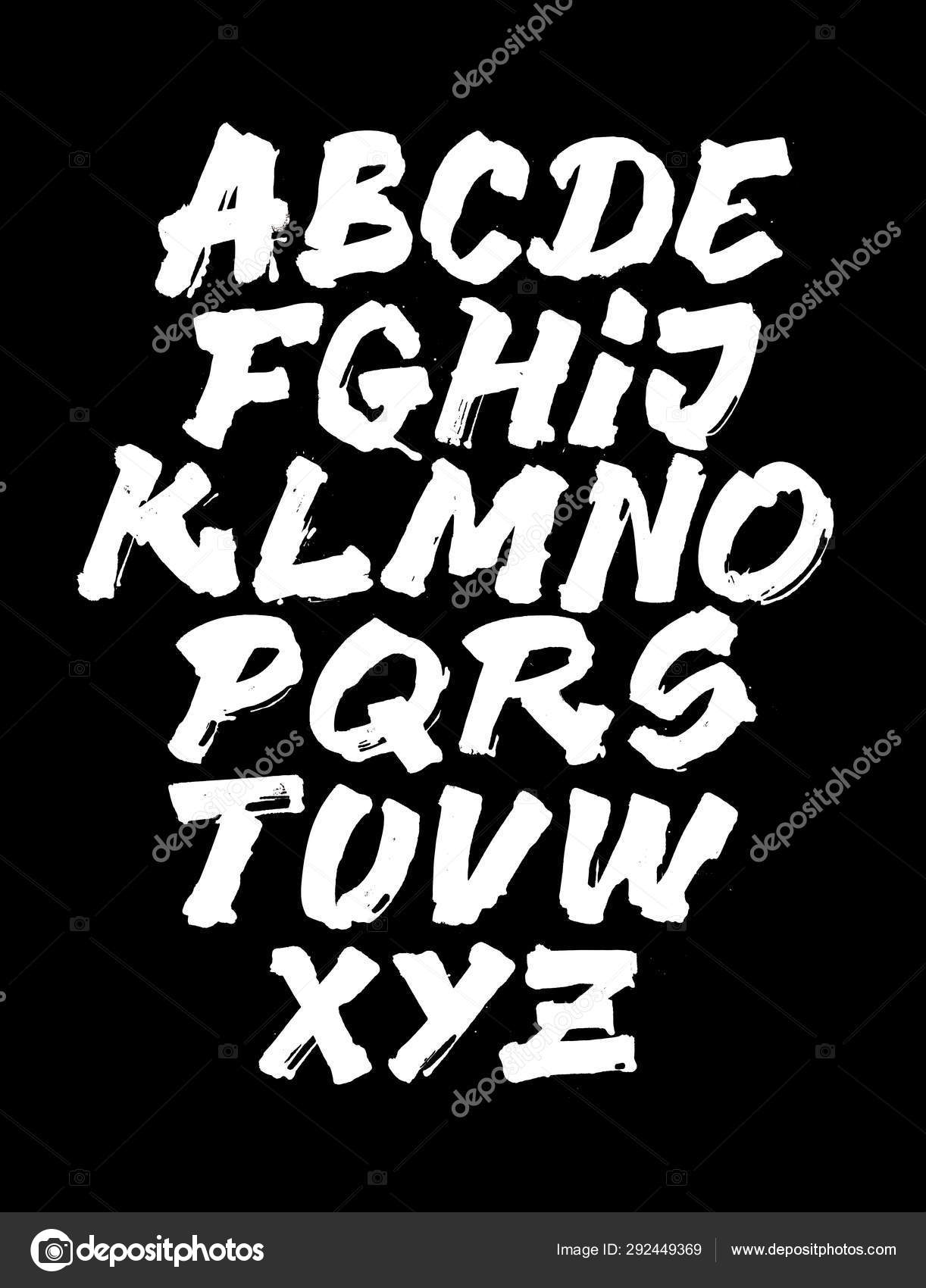 Grungy calligraphy police de lettrage à la main. Alphabet vectoriel ...