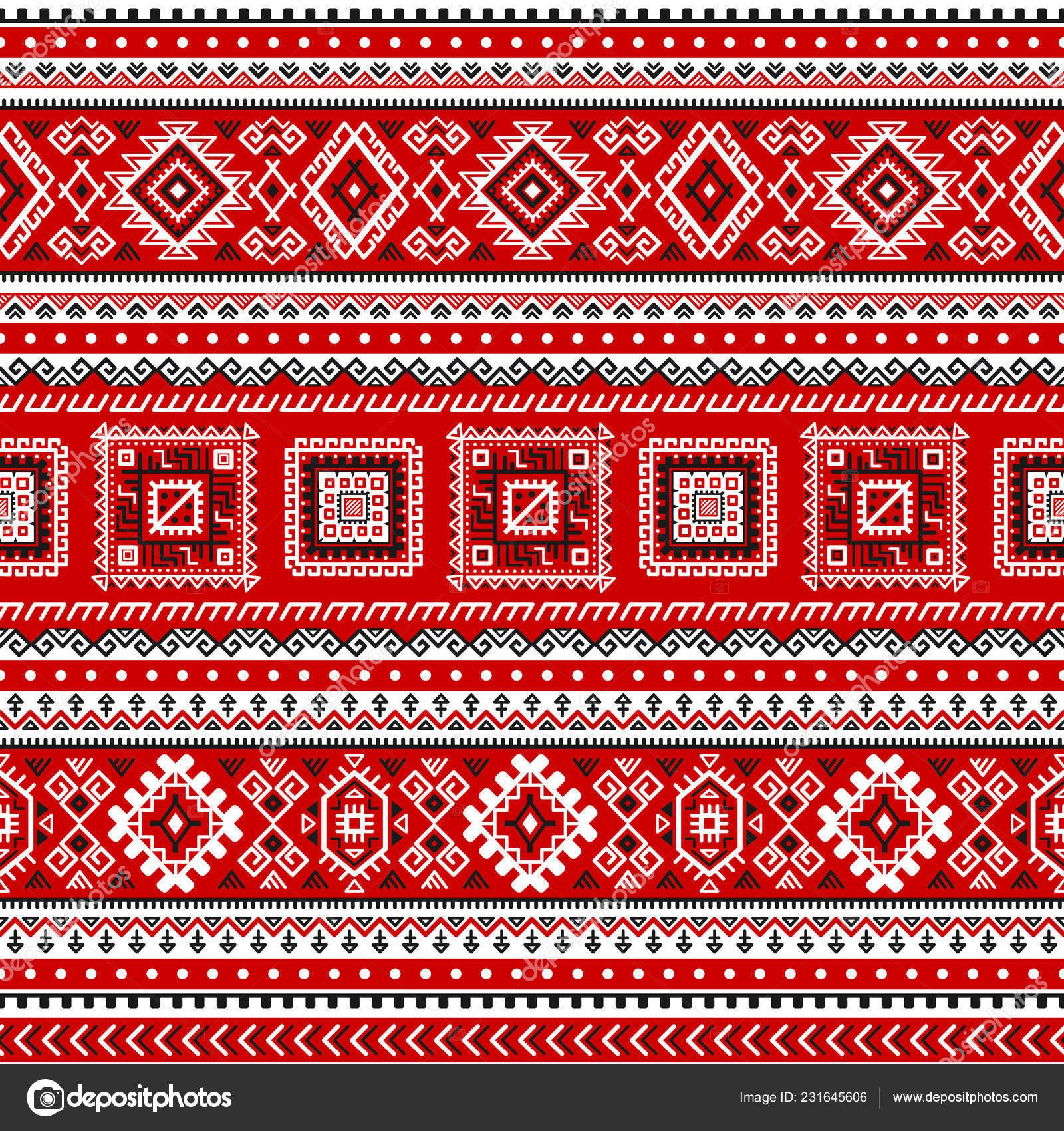 Ethnic Seamless Pattern Black White Red Colors Inspired Ukrainian ...