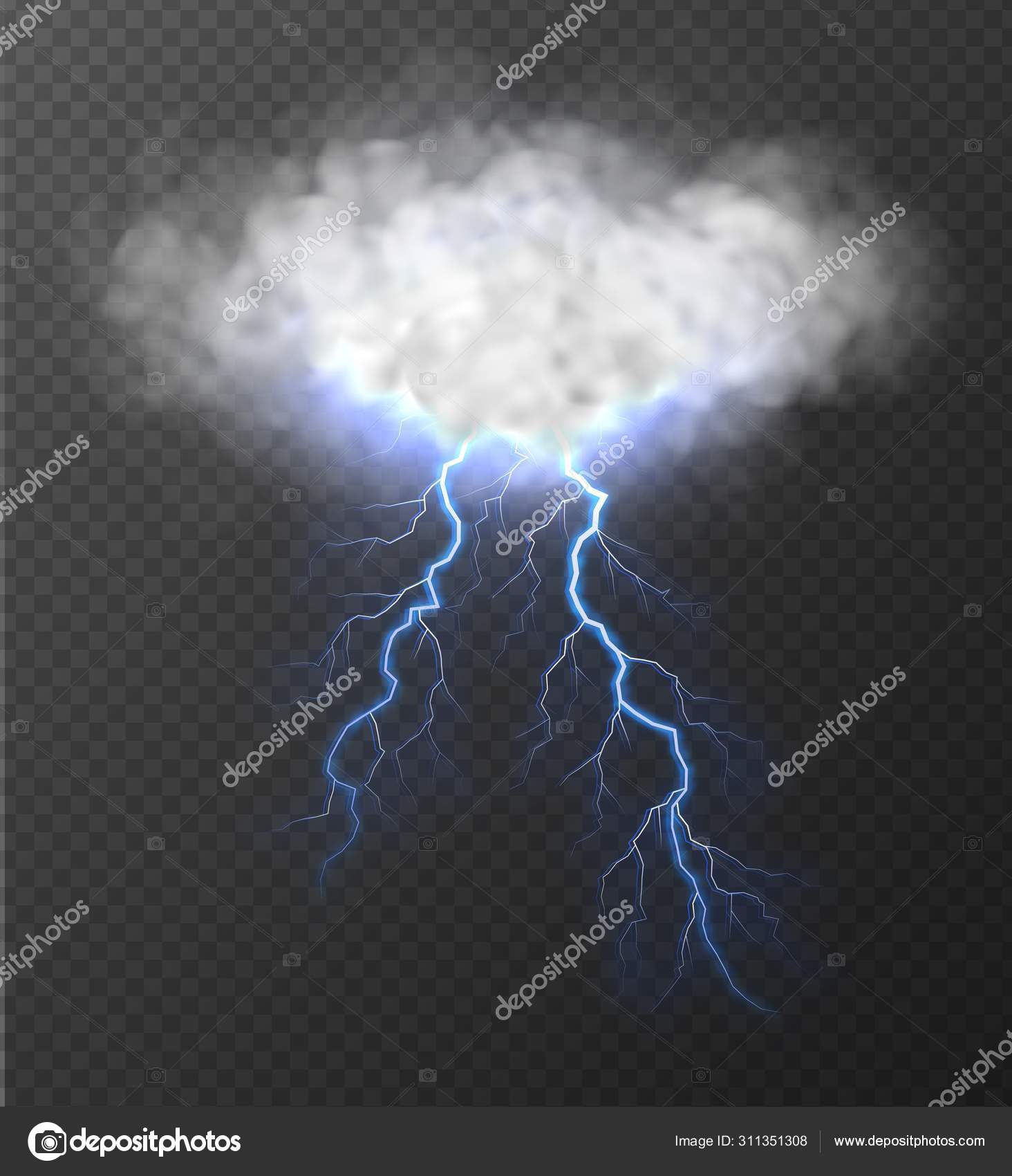 Realistic cloud with thunderbolt isolated on transparent background ...