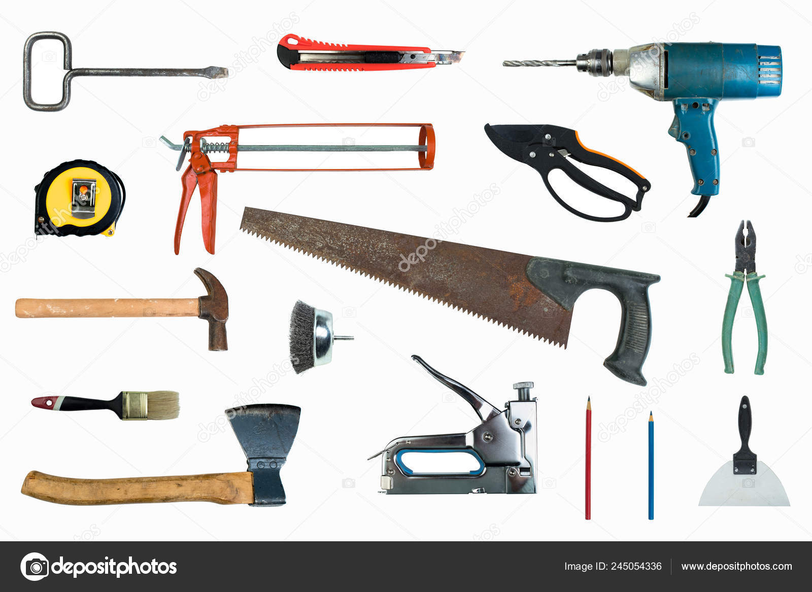Tool Collage Isolated White Background Depicting Carpentry Construction ...