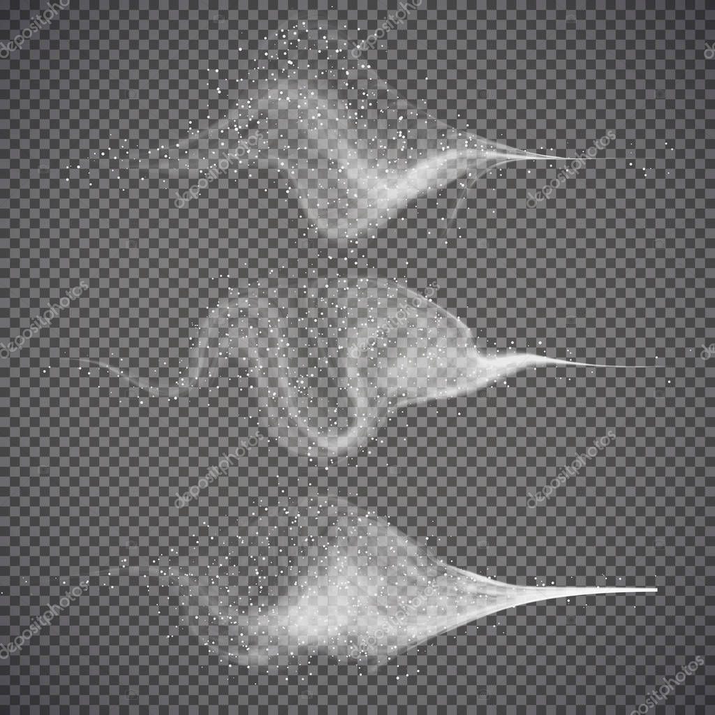 Aerosol de agua, humo blanco sobre fondo transparente. Concepto gráfico ...