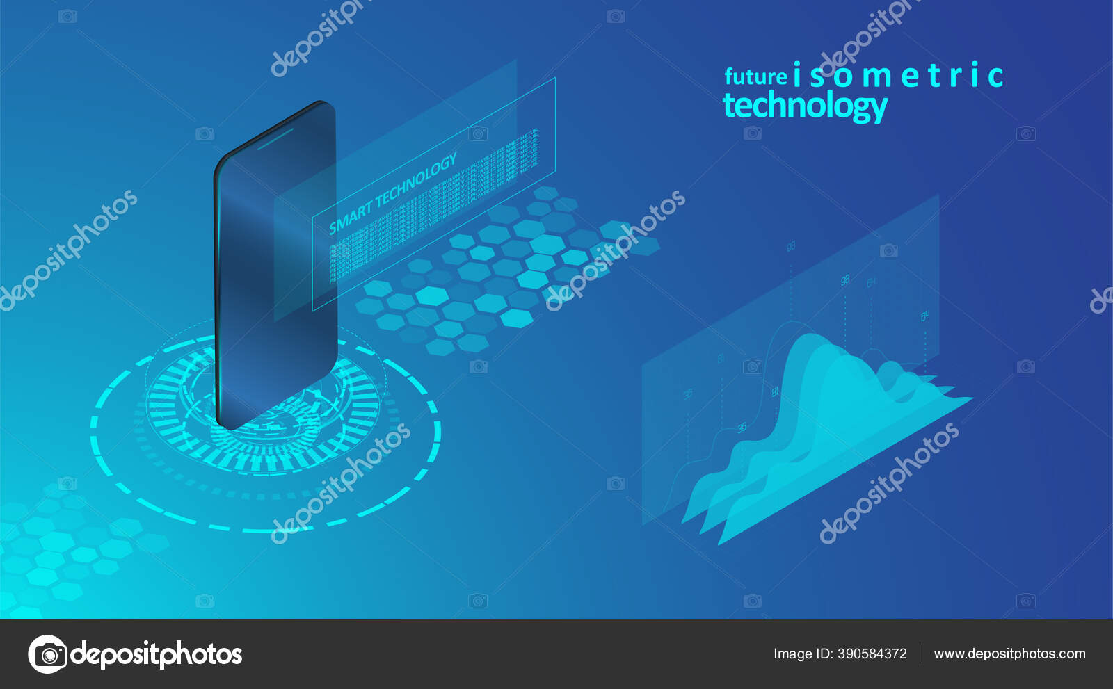 Smartphone Digital Screen Hologram Isometric Design Style Colored ...